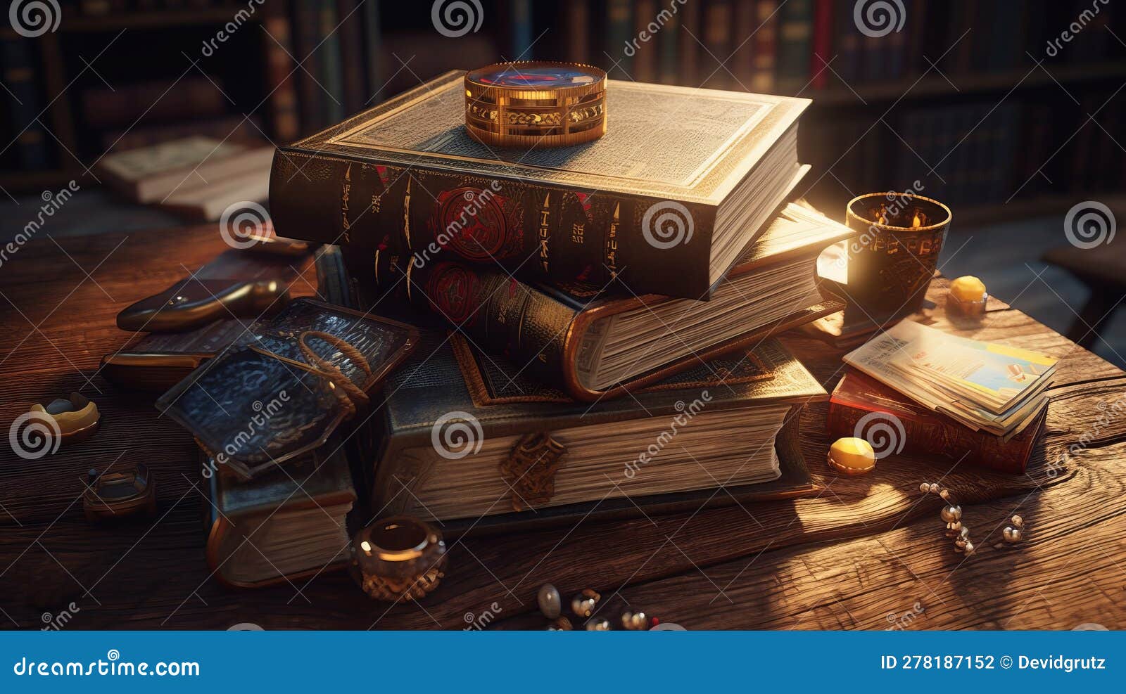 Old Books on a Table with One Book Open. Generative AI Stock ...