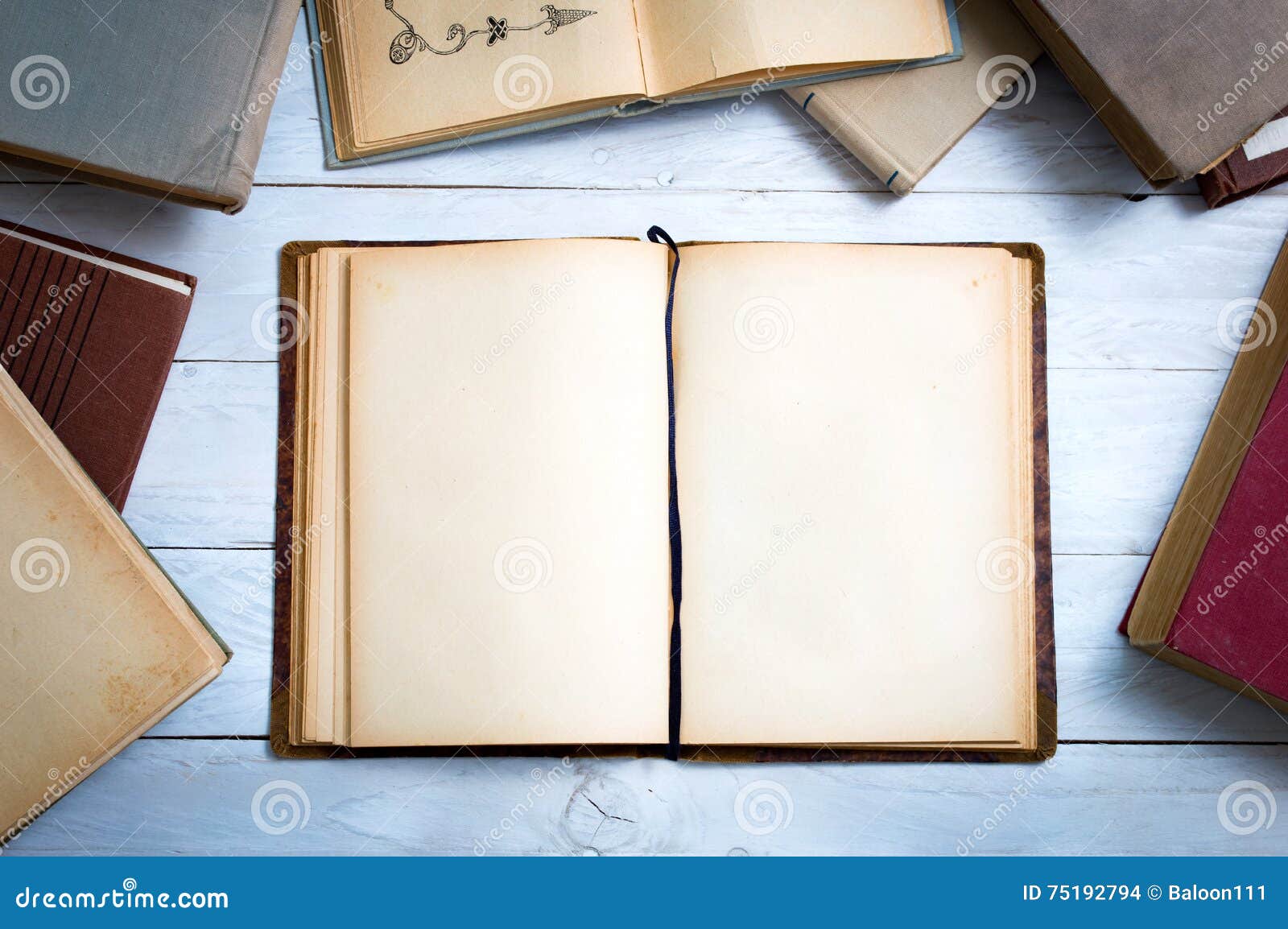 Old Books on White Wooden Desk Stock Photo - Image of bookmark, ages ...