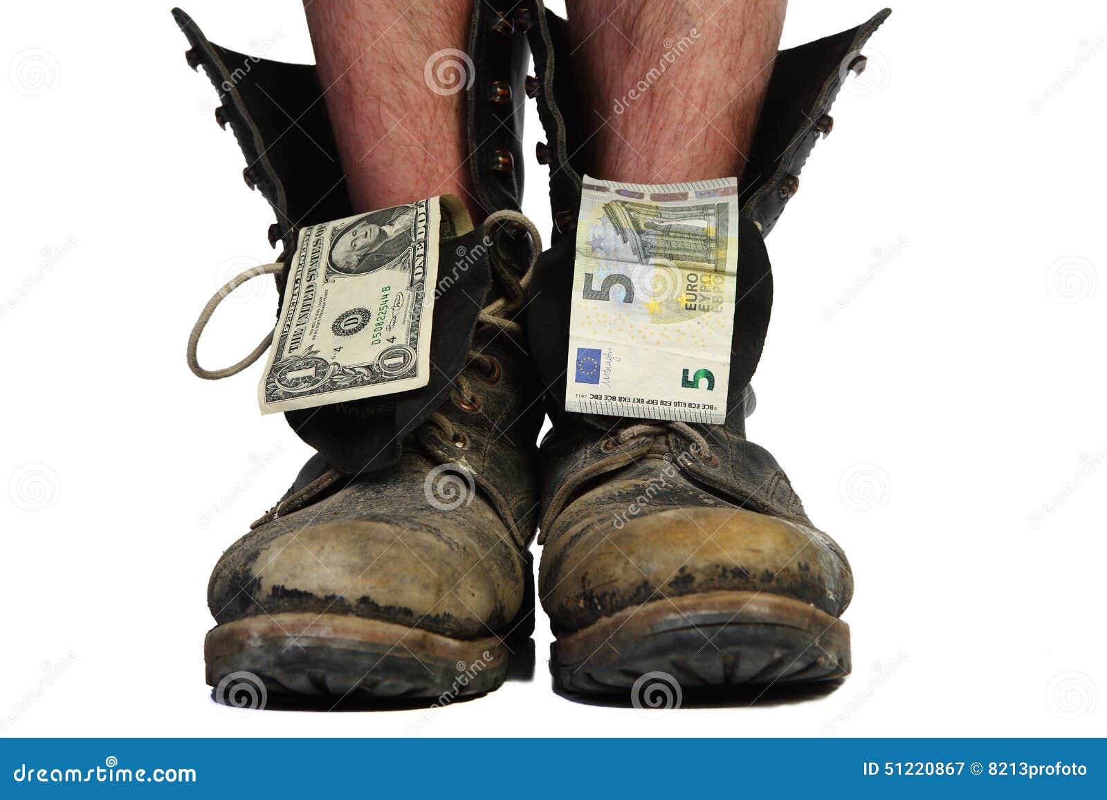 Old Boots with Legs and Money Stock Image - Image of lace, boots: 51220867
