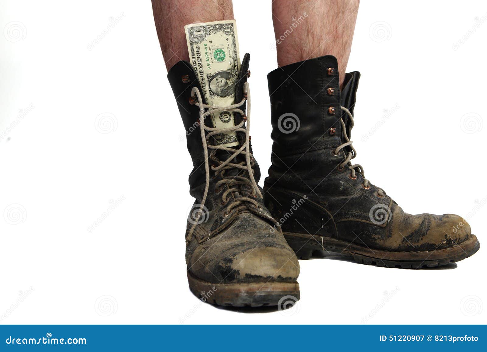 Old Boots With Legs And Money Stock Image - Image of pair, paired: 51220907
