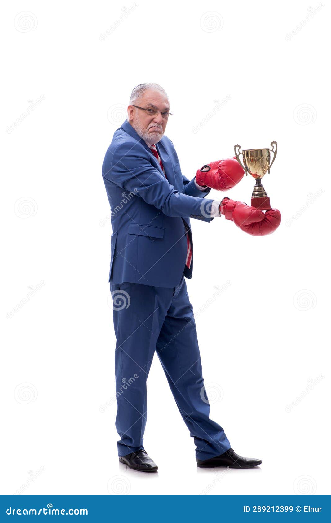 Old Businessman Boxing Isolated on White Stock Image - Image of boxer ...