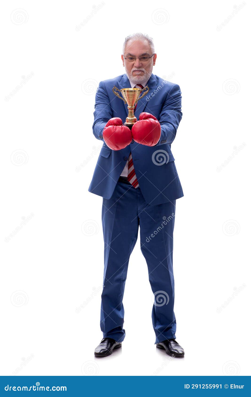 Old Businessman Boxing Isolated on White Stock Image - Image of boss ...