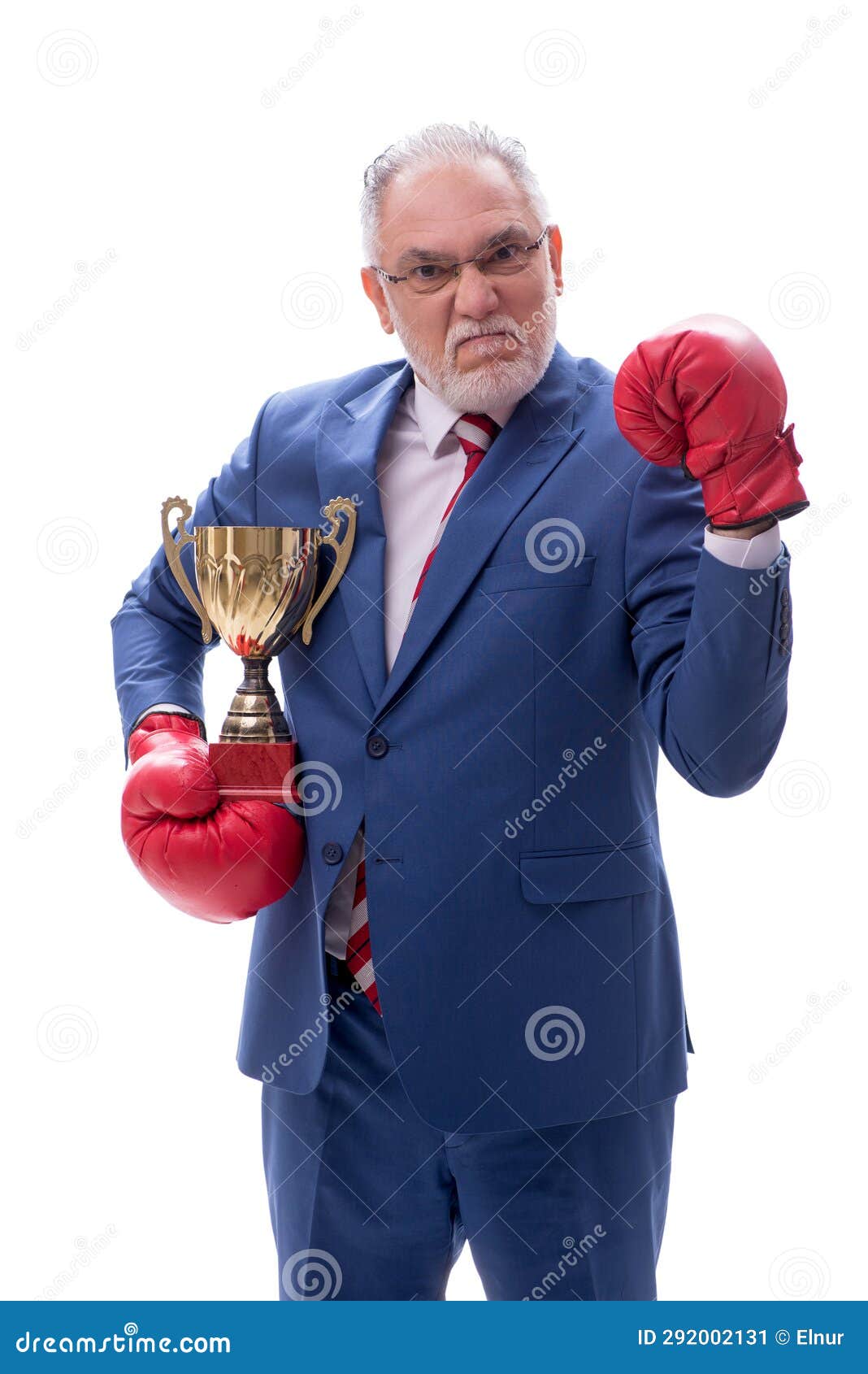 Old Businessman Boxing Isolated on White Stock Image - Image of fight ...
