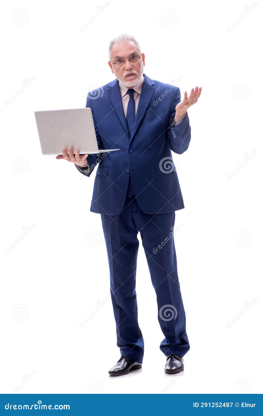 Old Businessman with Computer Isolated on White Stock Image - Image of ...