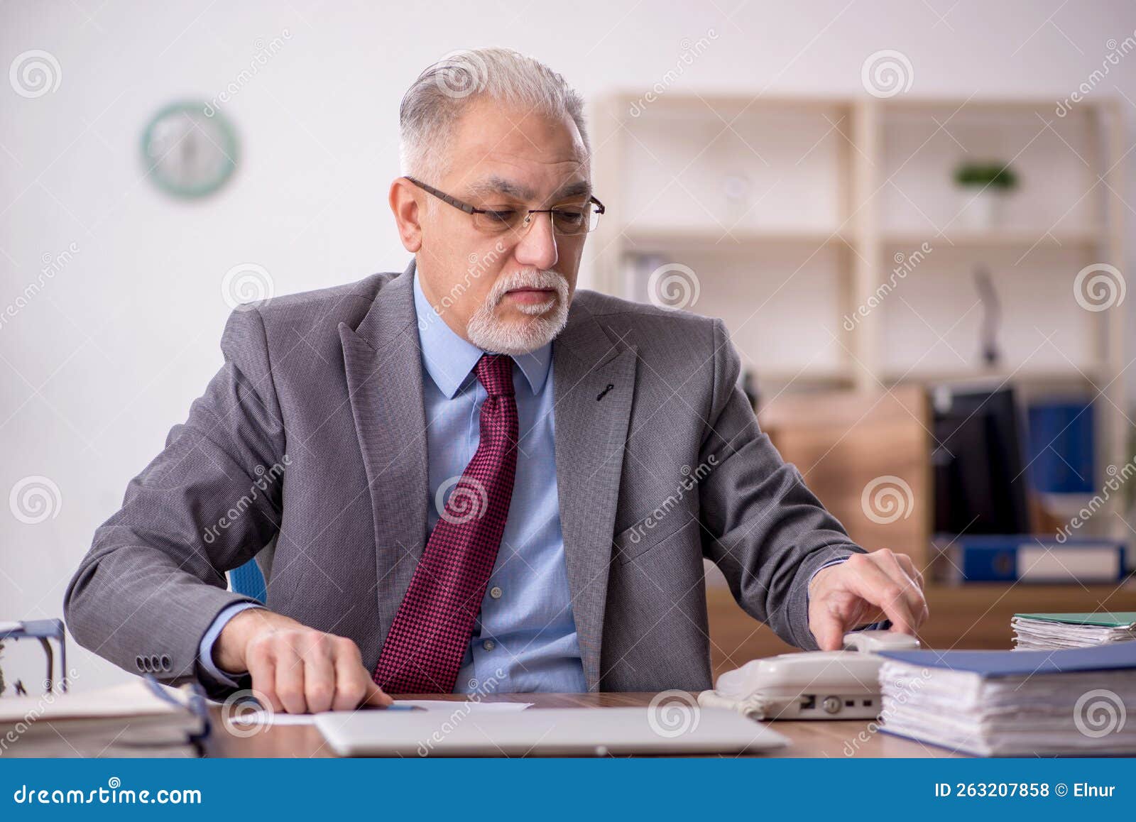 Old Male Boss Employee Working in the Office Stock Photo - Image of ...