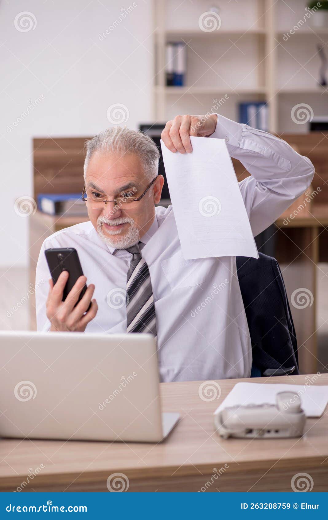Old Male Boss Employee Working in the Office Stock Image - Image of ...