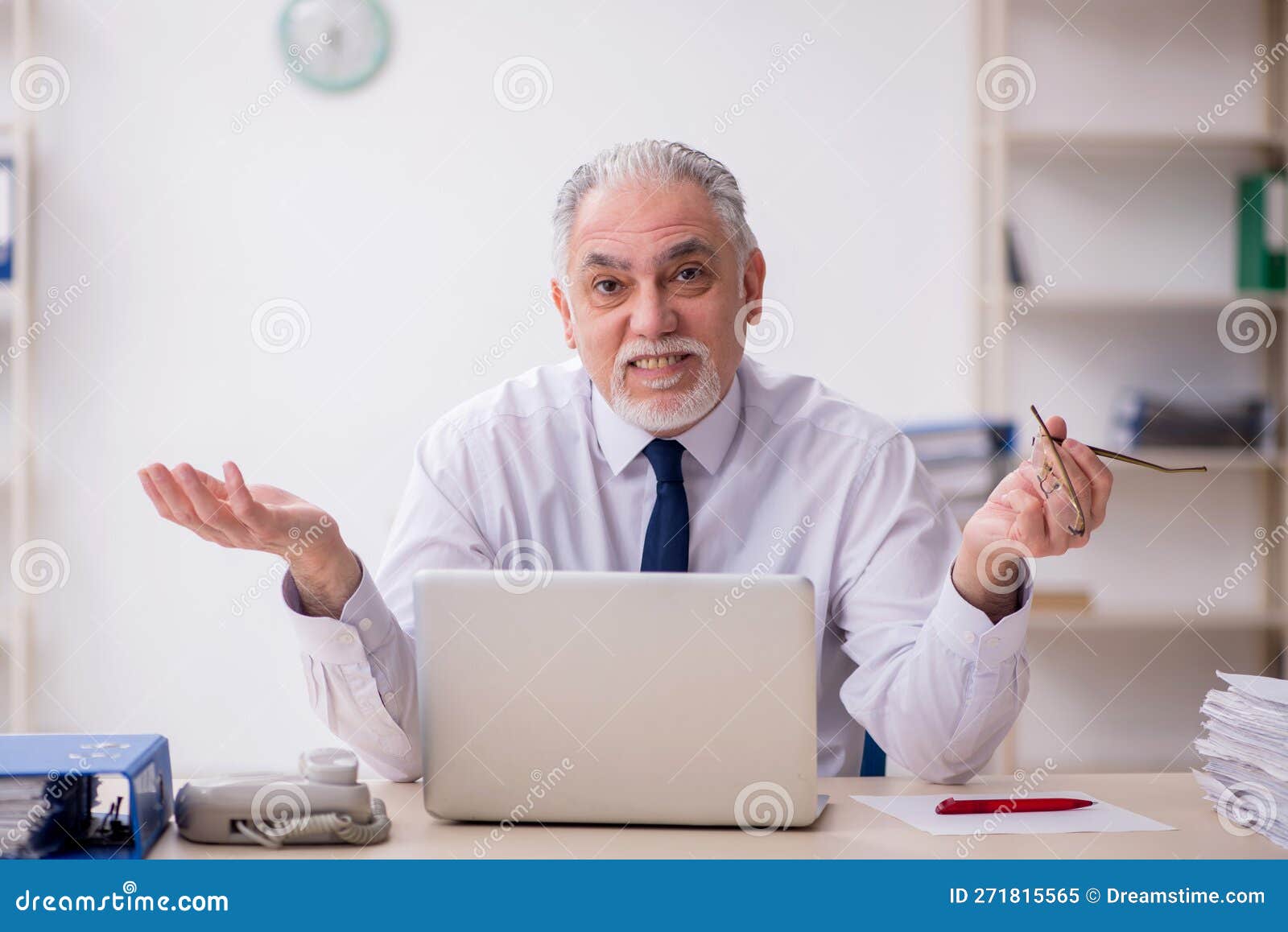 Old Male Employee Working in the Office Stock Image - Image of stack ...
