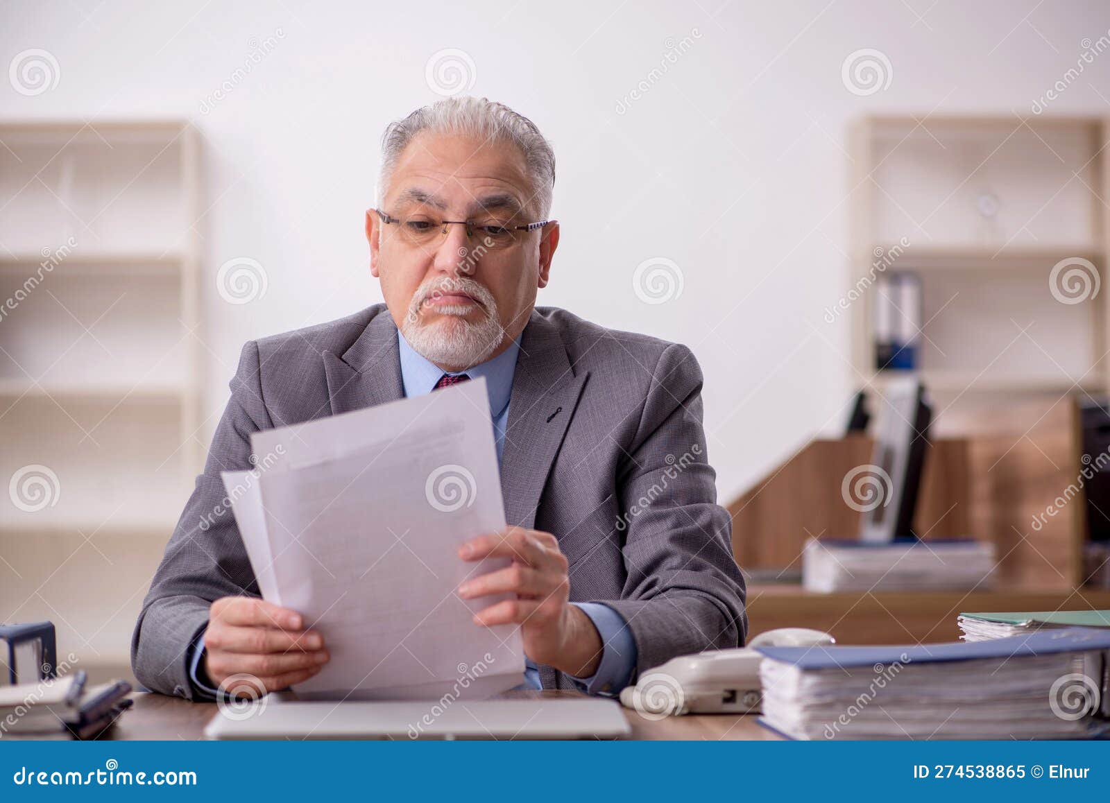 Old Male Boss Employee Working in the Office Stock Image - Image of ...