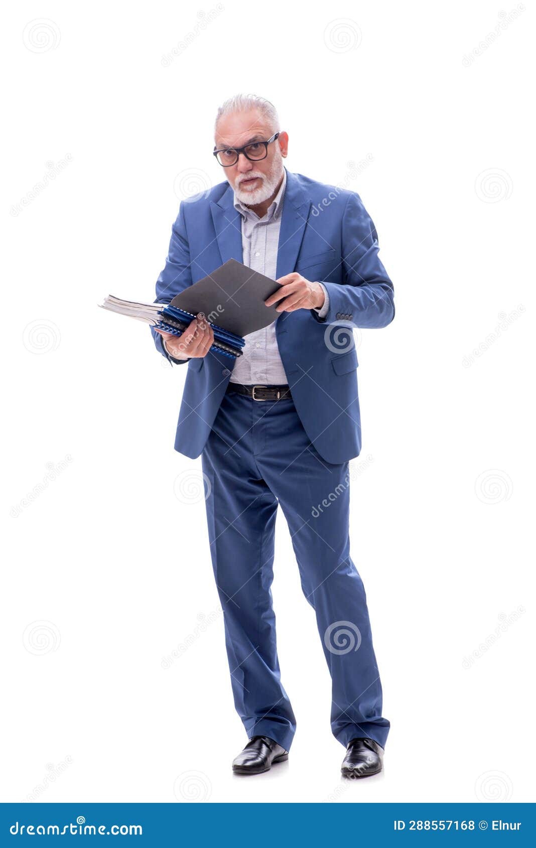 Old Boss Holding Heavy Pile Isolated on White Stock Photo - Image of ...