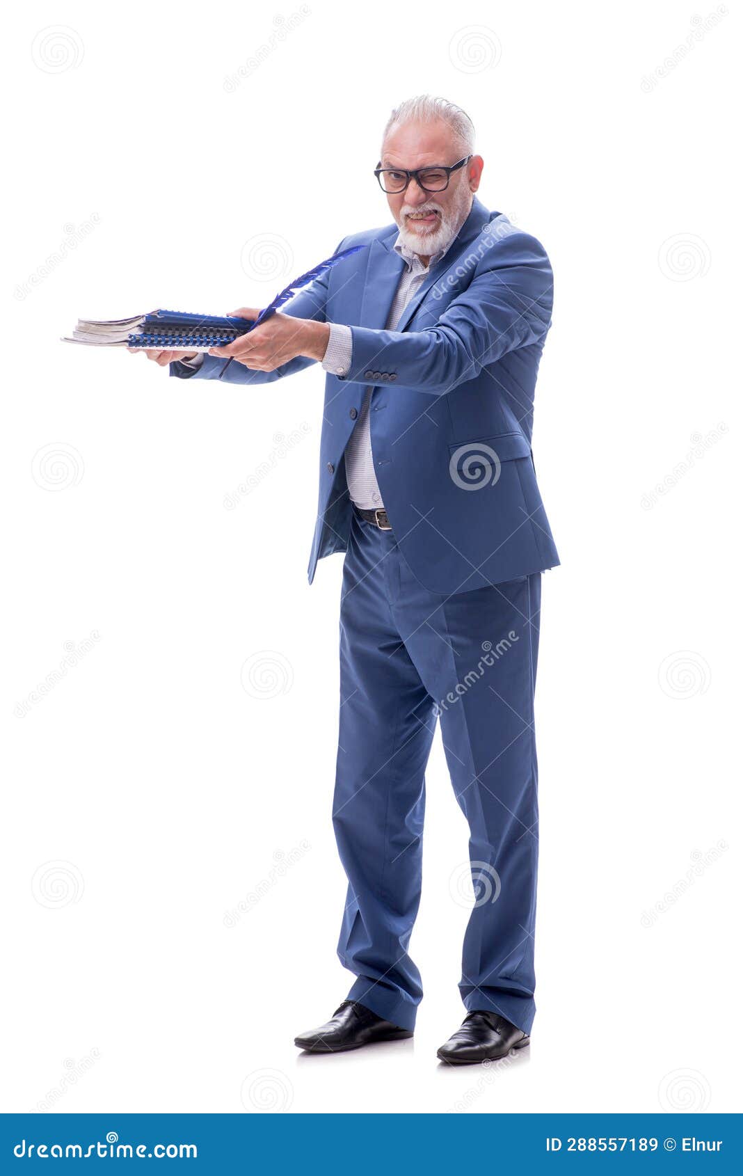 Old Boss Holding Heavy Pile Isolated on White Stock Image - Image of ...