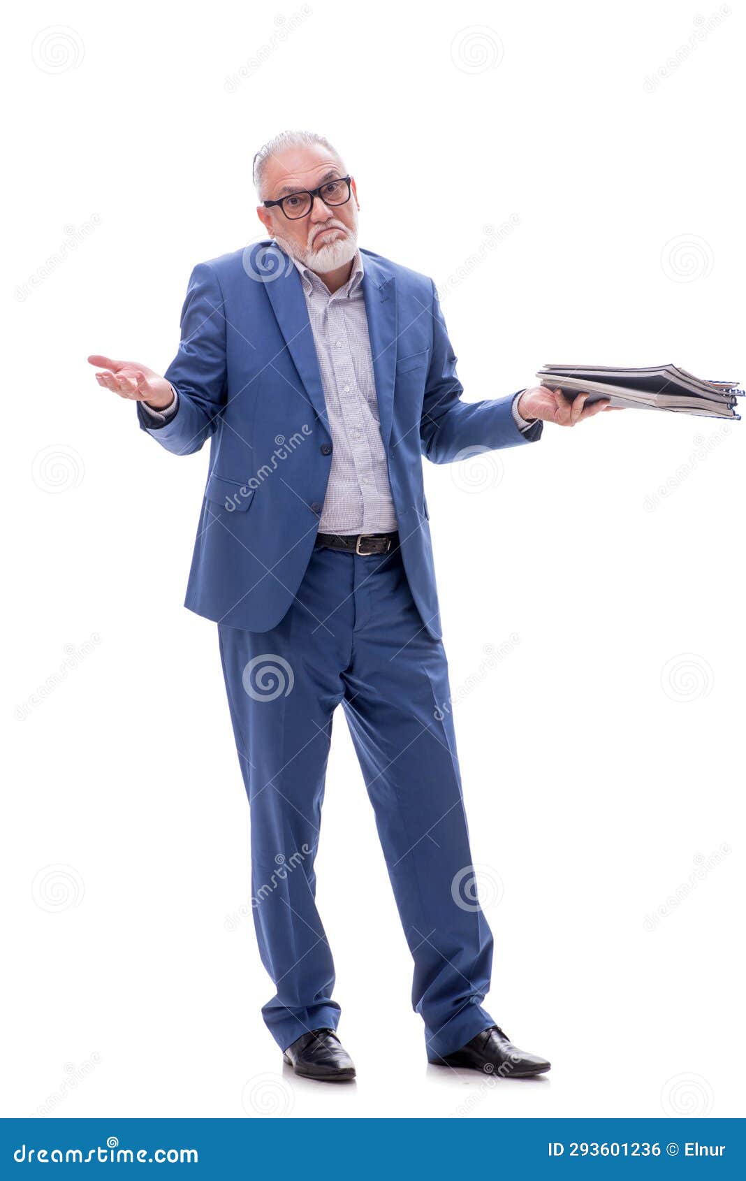 Old Boss Holding Heavy Pile Isolated on White Stock Photo - Image of ...