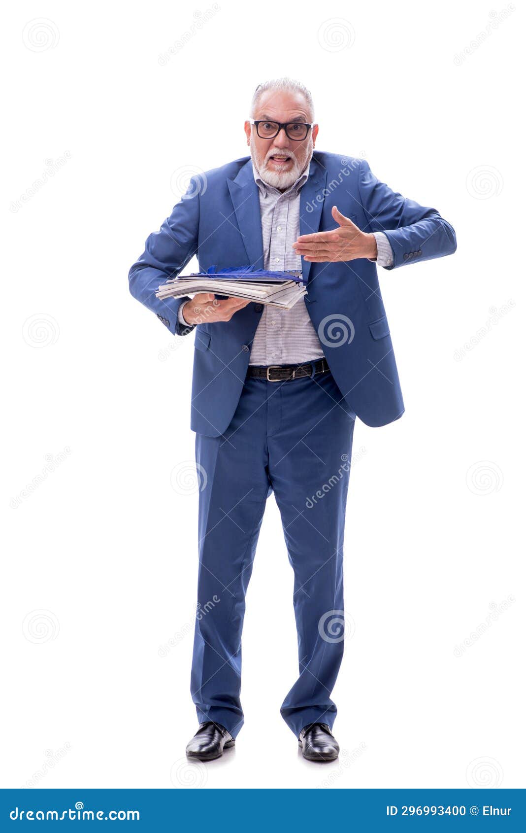 Old Boss Holding Heavy Pile Isolated on White Stock Photo - Image of ...