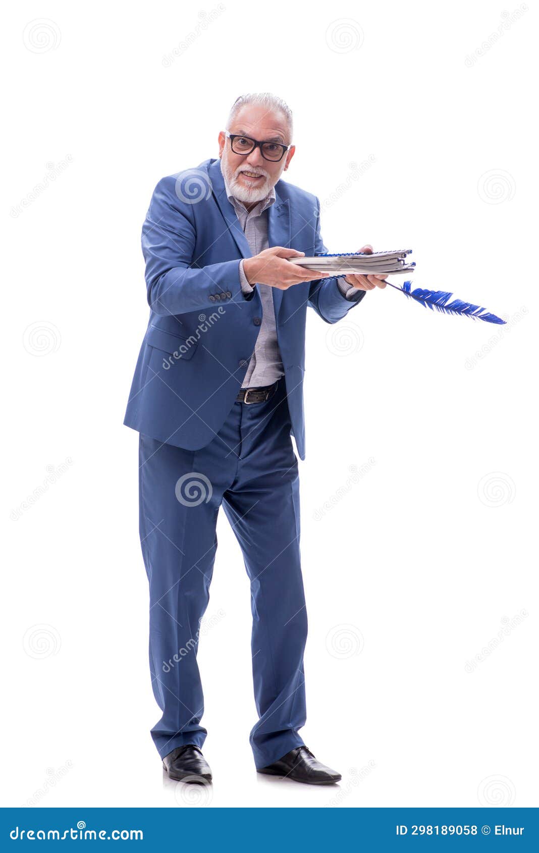 Old Boss Holding Heavy Pile Isolated on White Stock Photo - Image of ...
