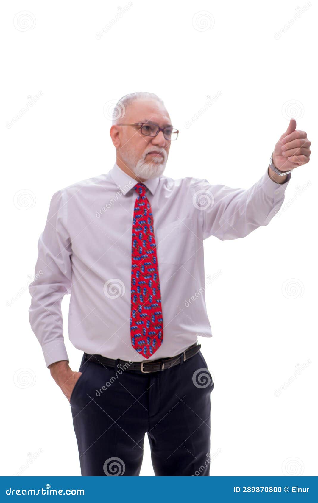 Old Businessman Pressing Virtual Button Isolated on White Stock Photo ...