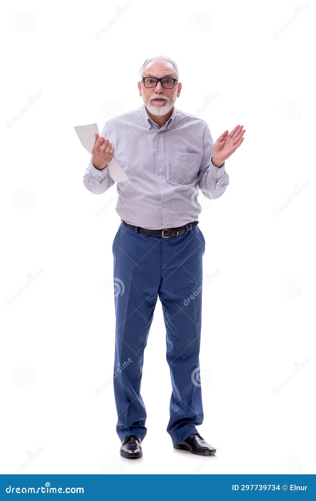 Old Businessman Reading Paper Isolated on White Stock Photo - Image of ...