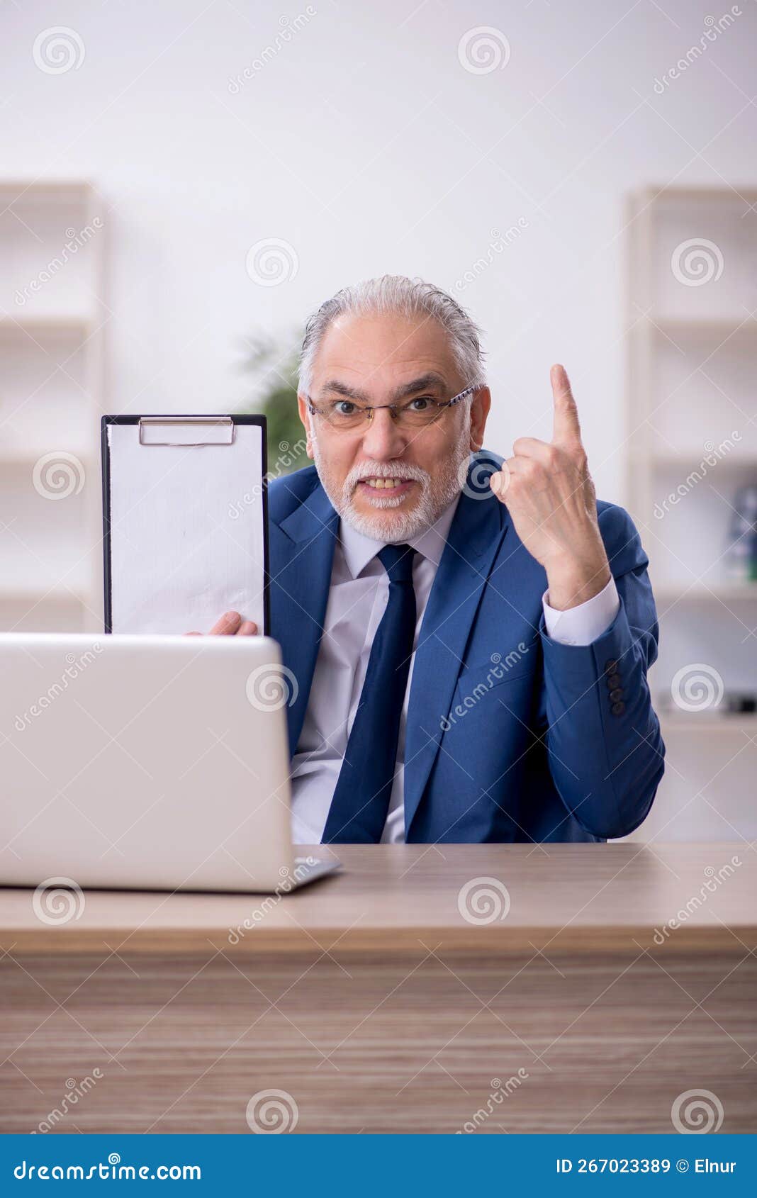 Old Male Boss Working at Workplace Stock Image - Image of planner ...
