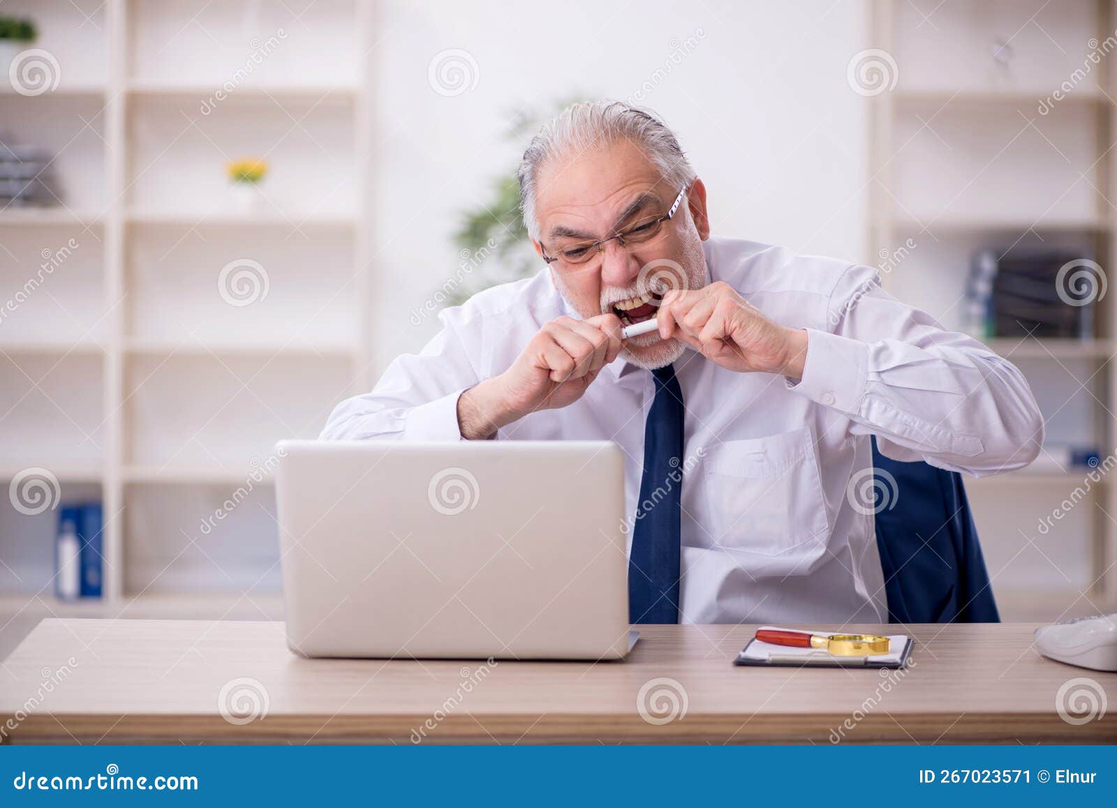 Old Male Boss Working at Workplace Stock Image - Image of working ...
