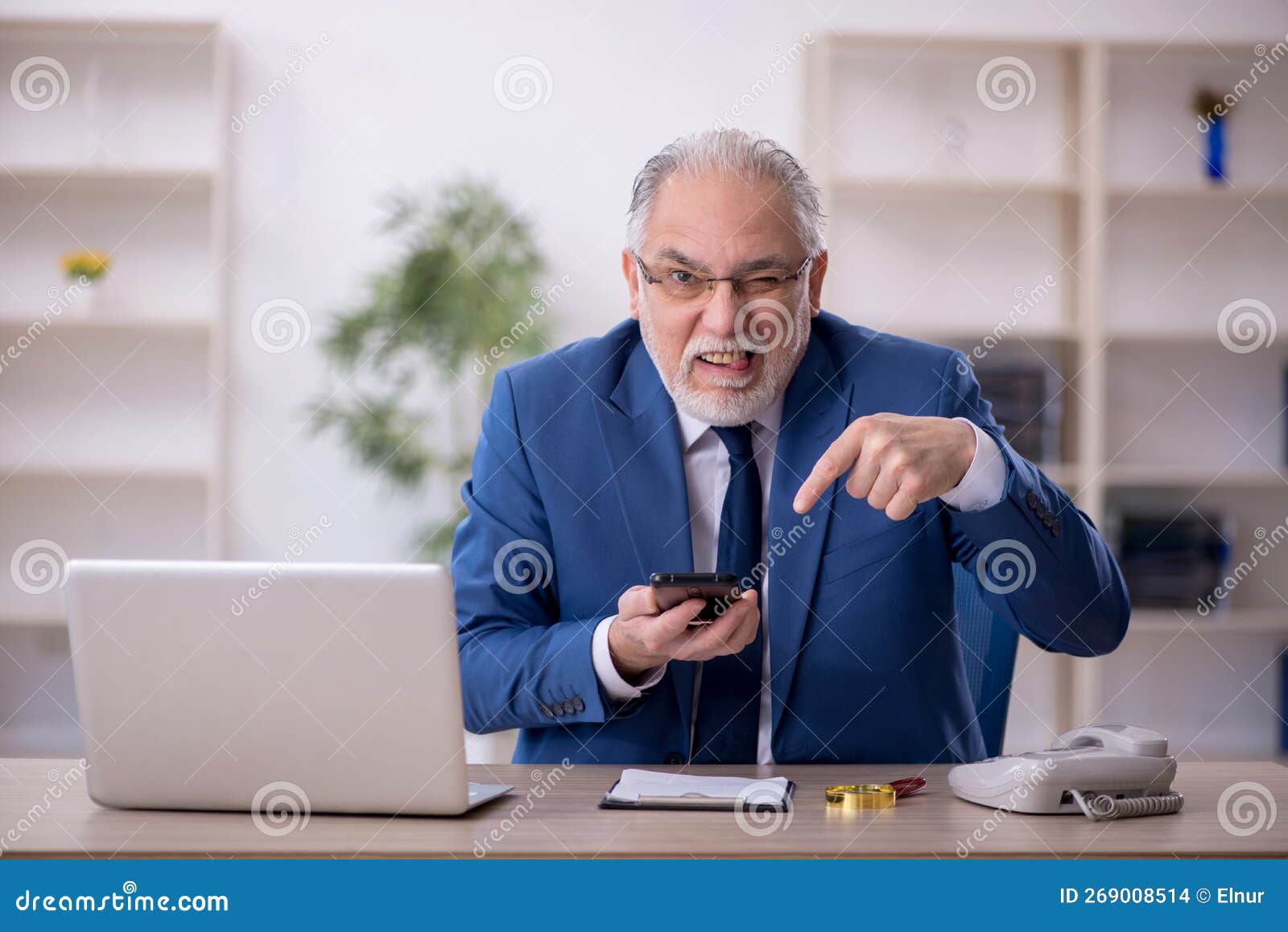 Old Male Boss Working at Workplace Stock Photo - Image of ...