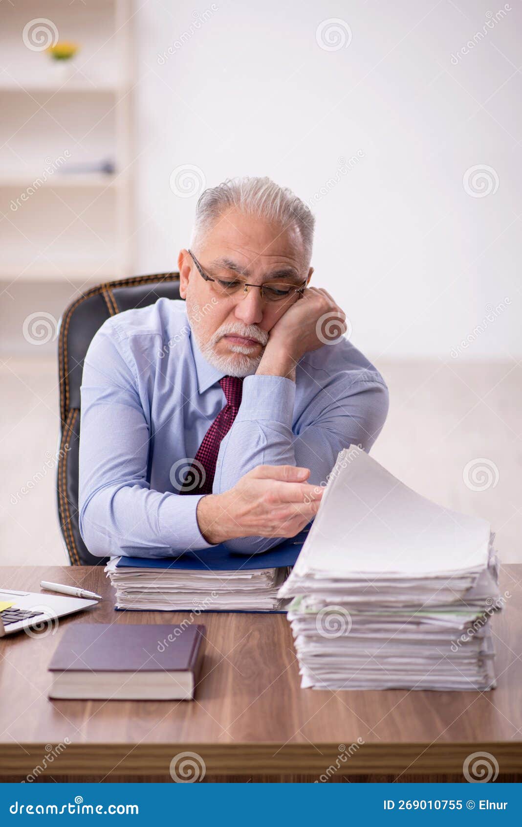 Old Male Boss Working at Workplace Stock Image - Image of unhappy ...