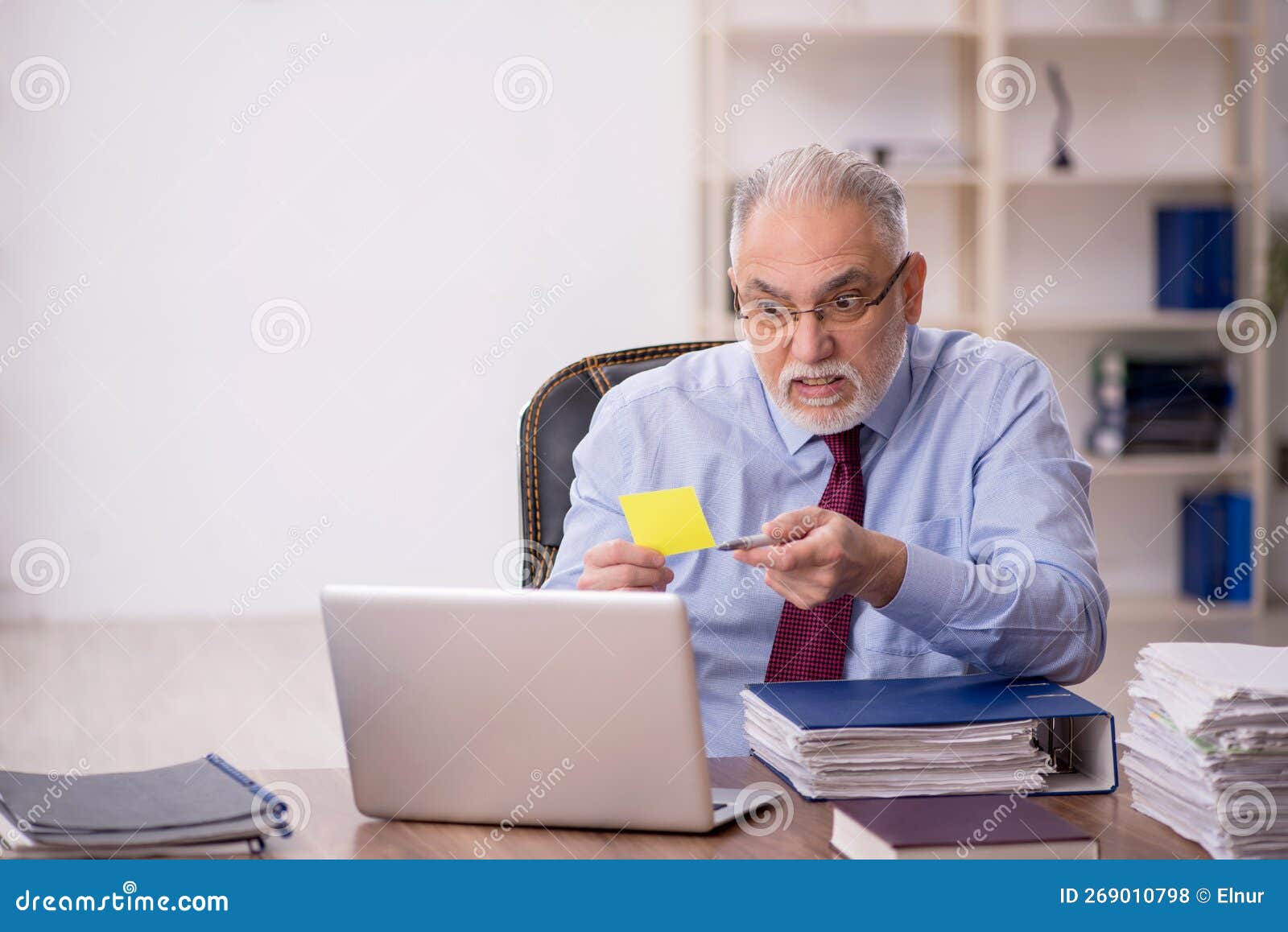 Old Male Boss Working at Workplace Stock Photo - Image of checkbox ...