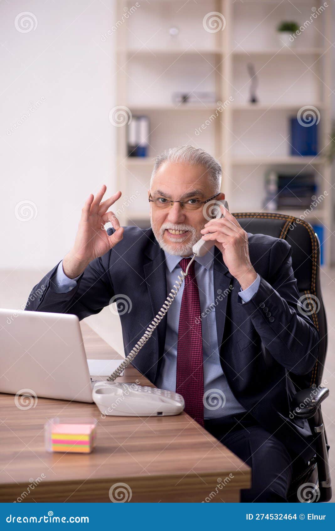Old Male Boss Working at Workplace Stock Photo - Image of talking ...