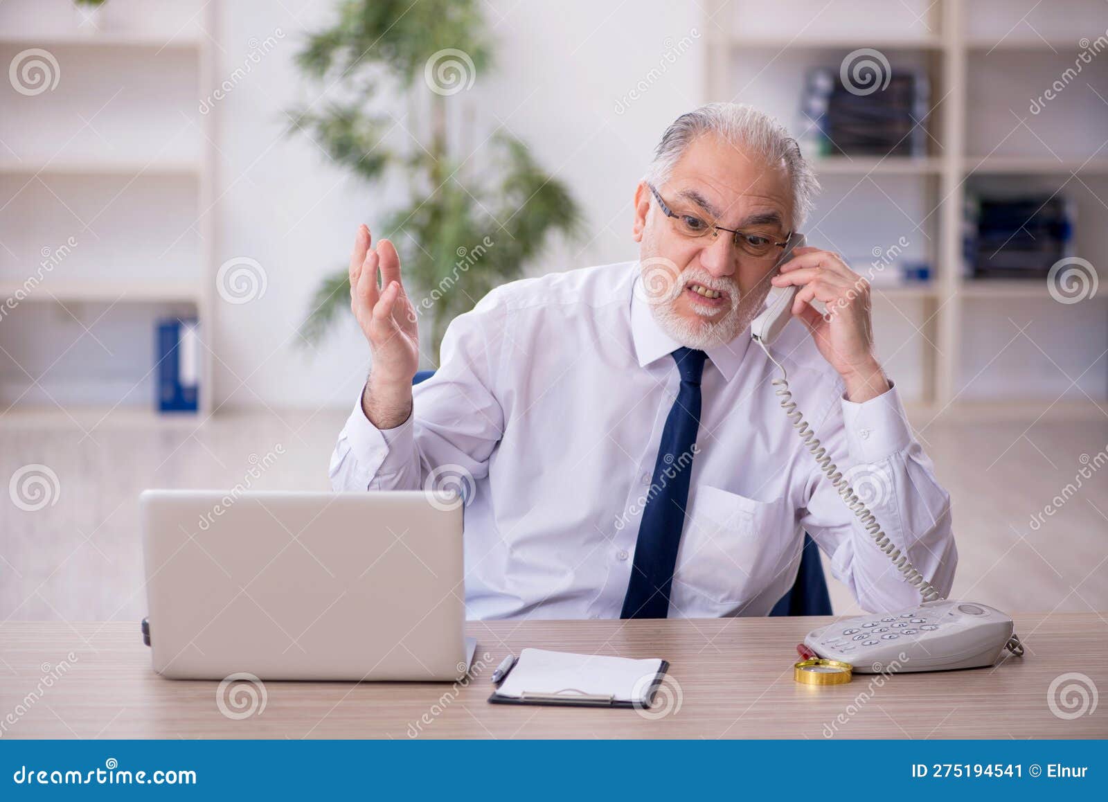 Old Male Boss Working at Workplace Stock Image - Image of busy, auditor ...