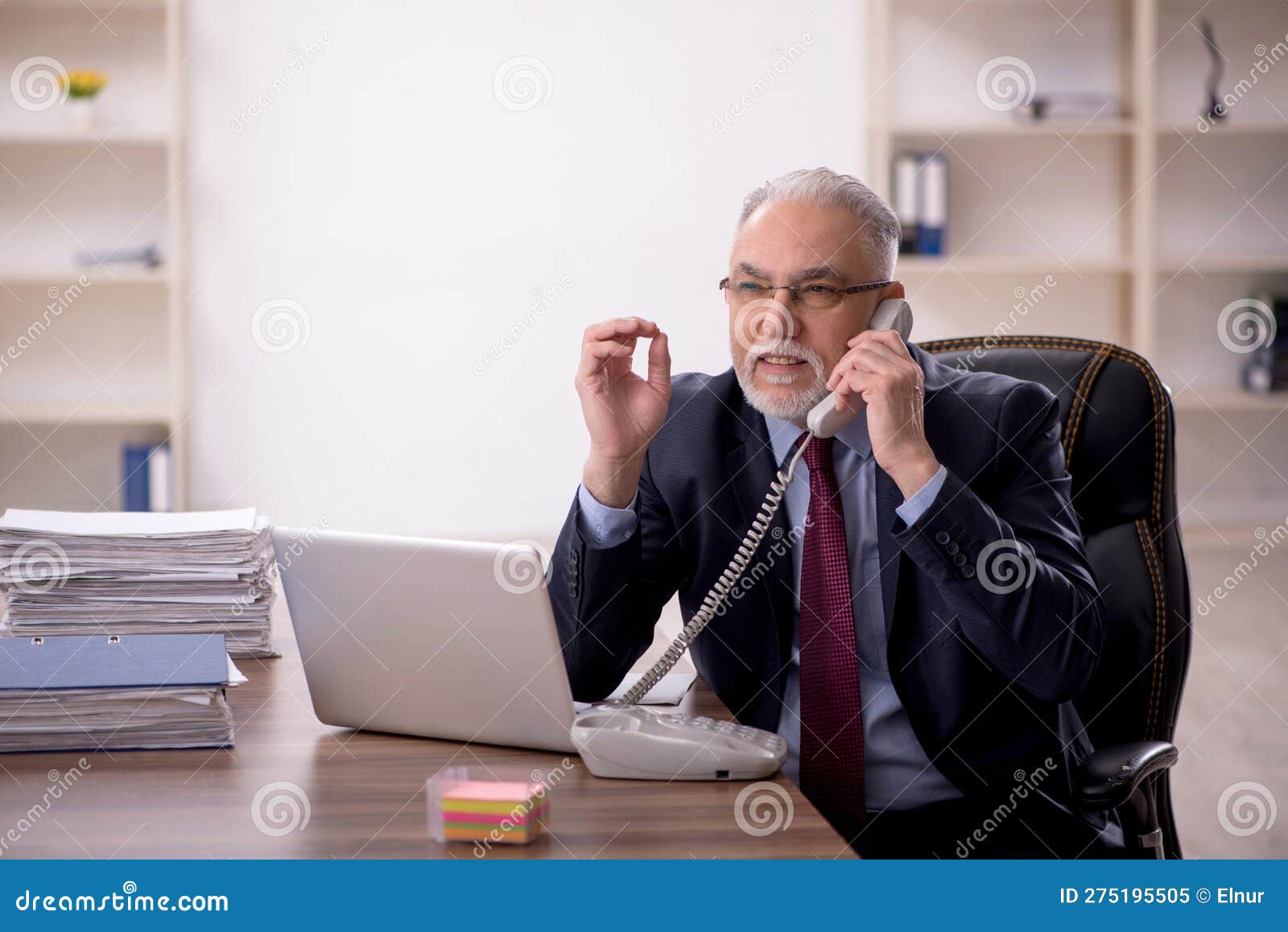 Old Male Boss Working at Workplace Stock Image - Image of workload ...