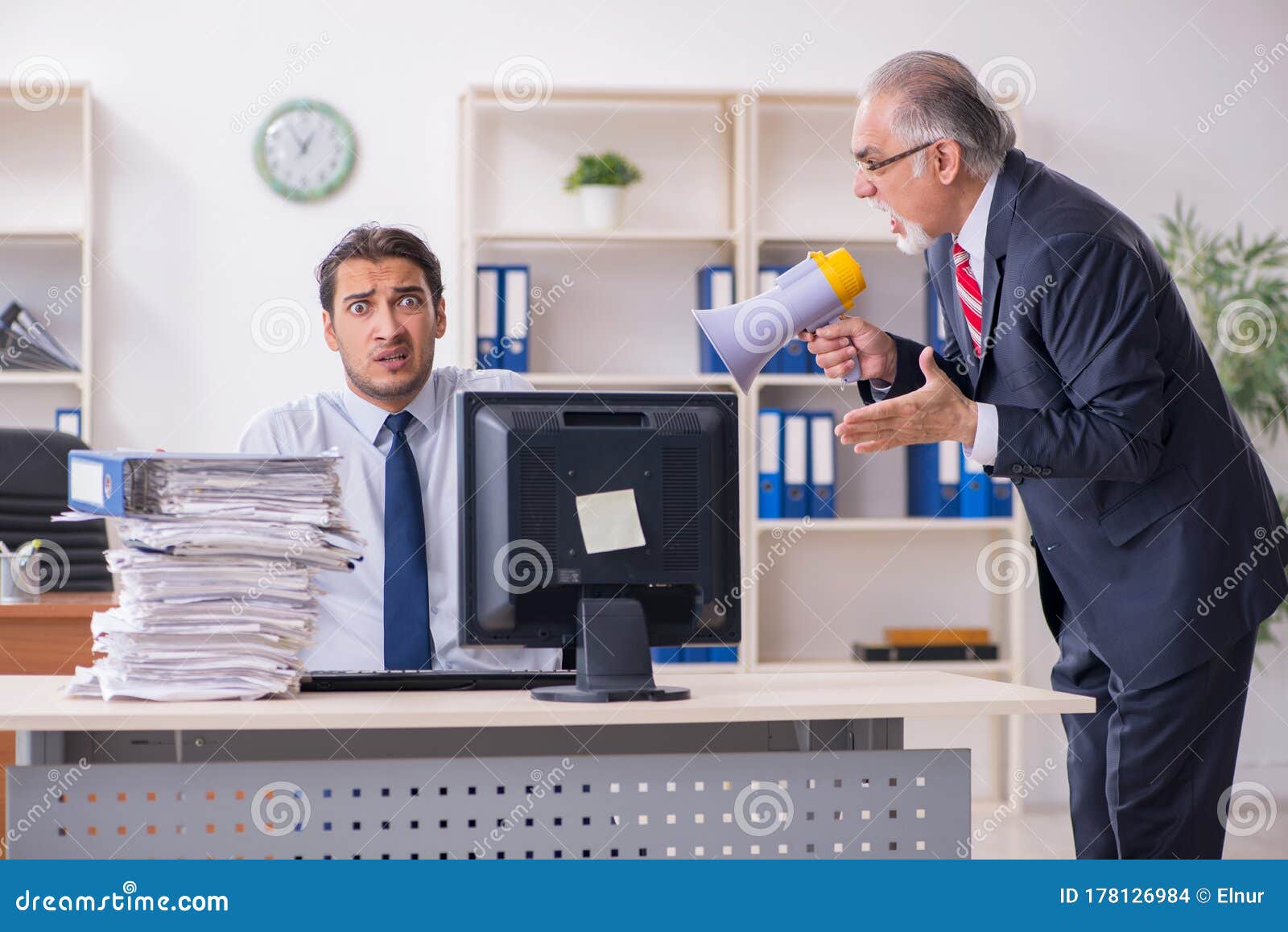 Old Boss and Young Male Employee in the Office Stock Photo - Image of ...