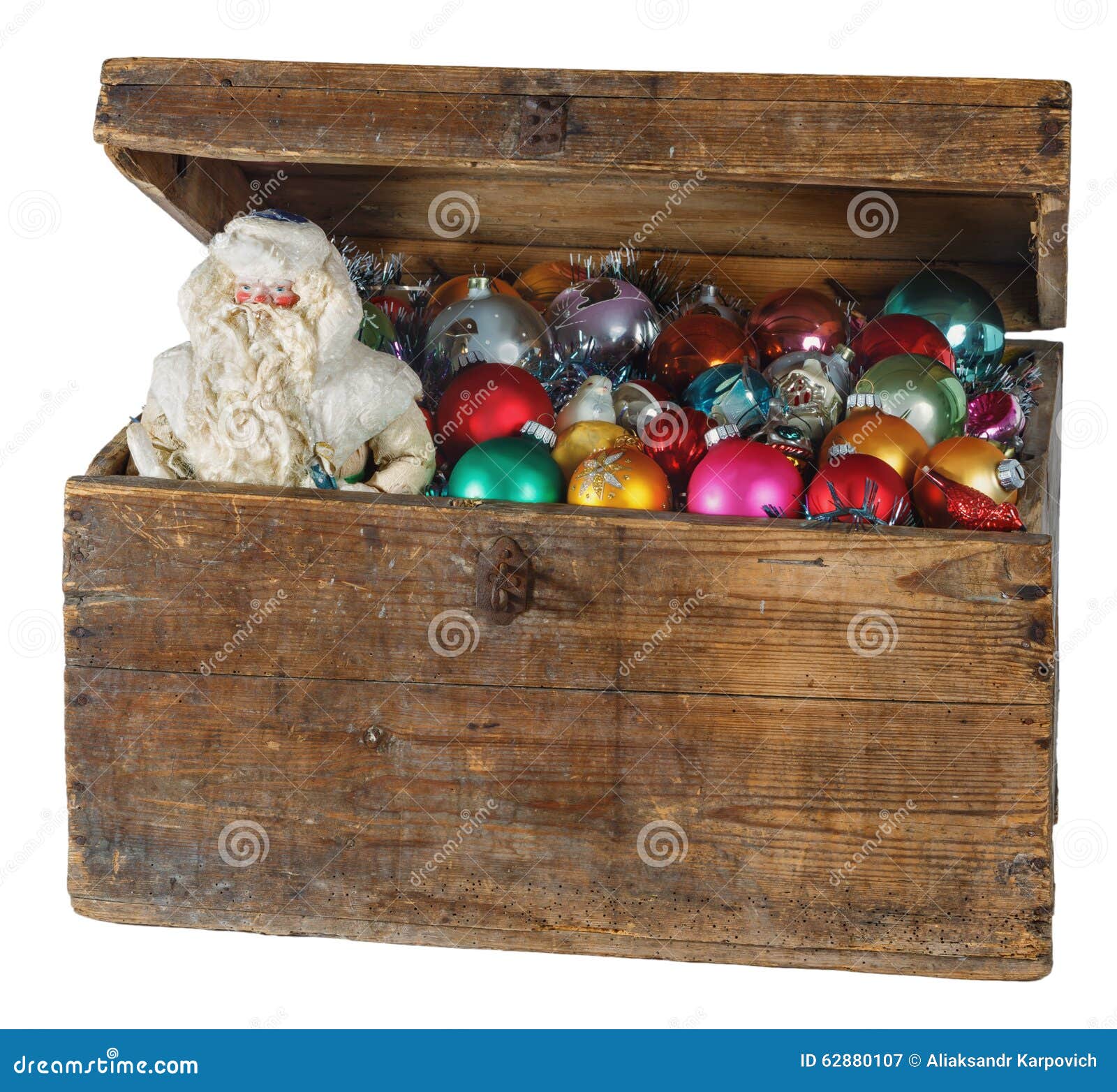 Old Box with Christmas Decorations and Santa Claus Stock Image - Image ...