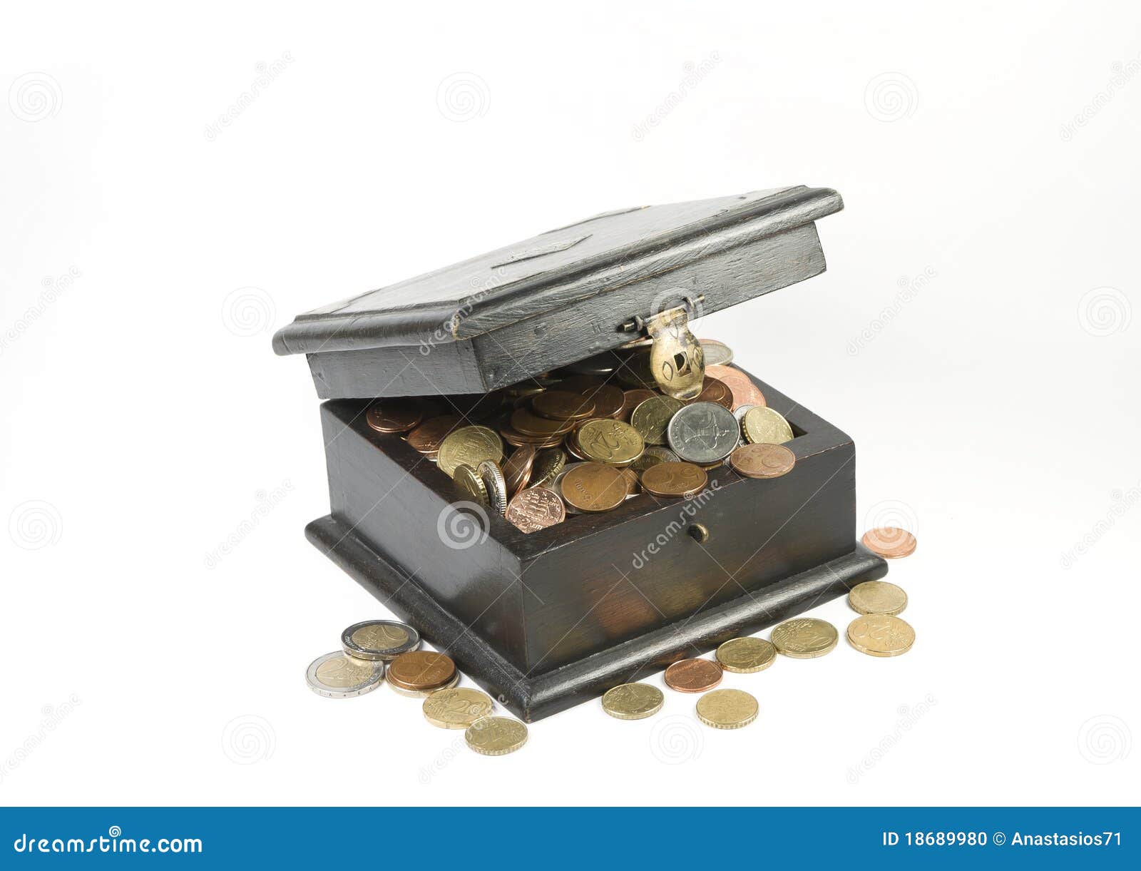 An old box full with coins stock photo. Image of money - 18689980