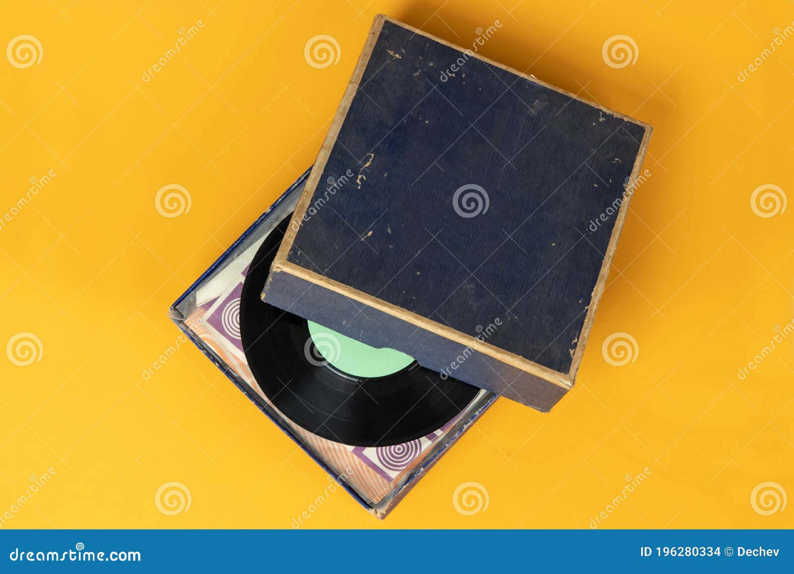 Old Box with Vinyl Records, Collection. Vintage Vinyl Records Singles ...