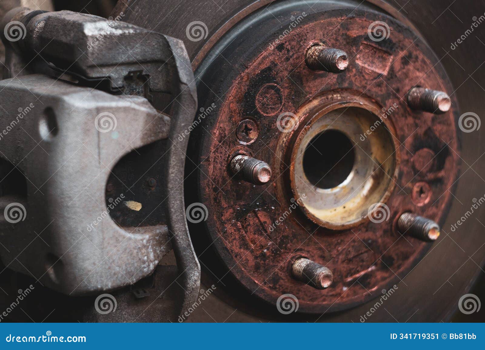 The Old Brake Disc and Caliper Require Service in a Professional ...