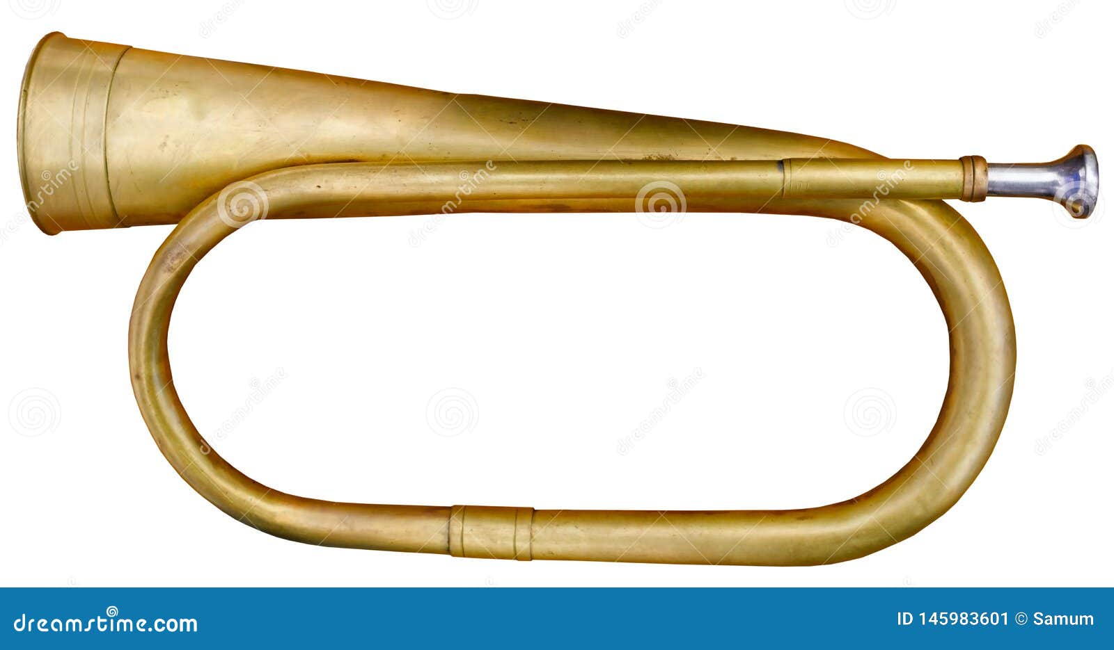 Old Brass Bugle Isolated on White Stock Image - Image of bugle ...