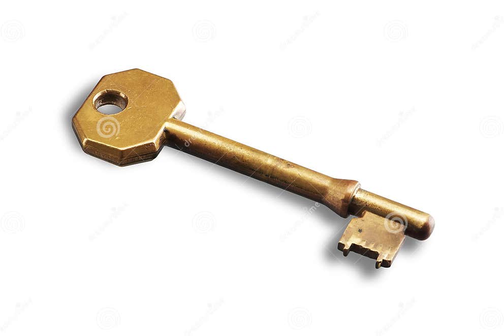 An Old Brass Key with Shadow Stock Image - Image of safe, white: 297749995
