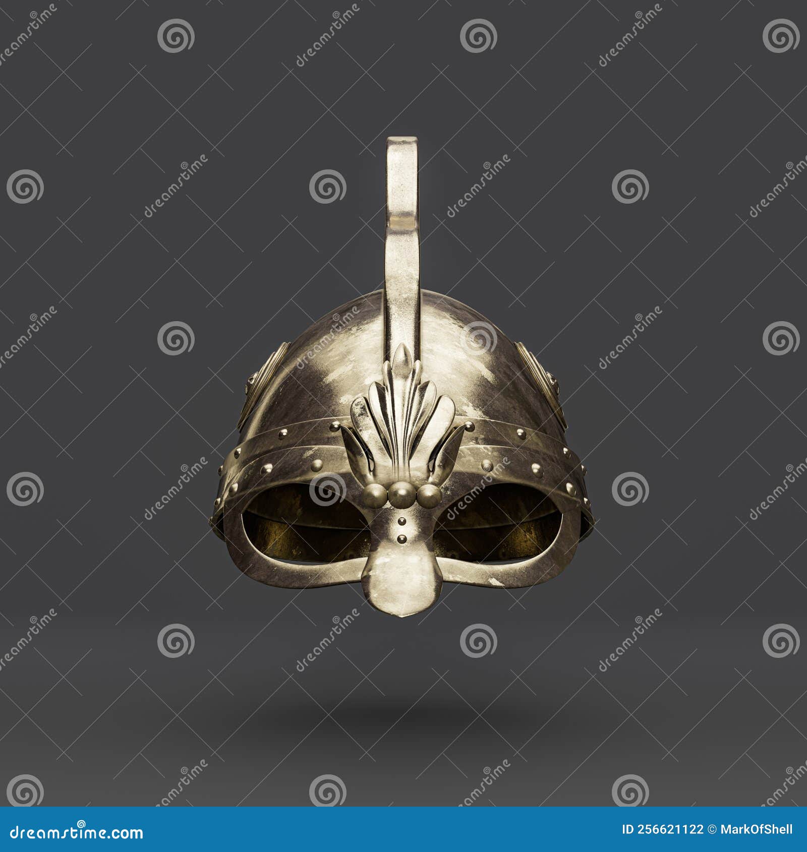 Old Brass Medieval Knight Helmet. from Front View Ancient Warrior Armor ...