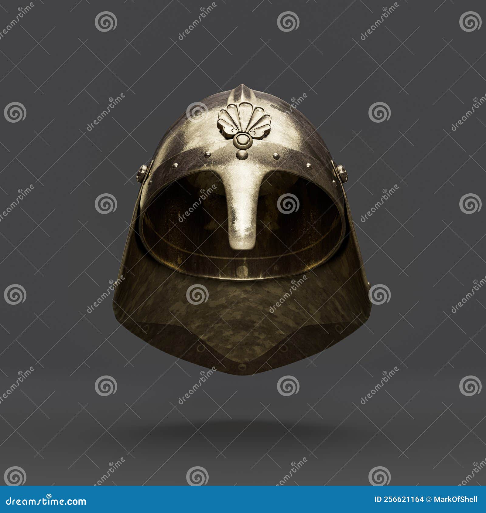 Old Brass Medieval Knight Helmet. from Front View Ancient Warrior Armor ...