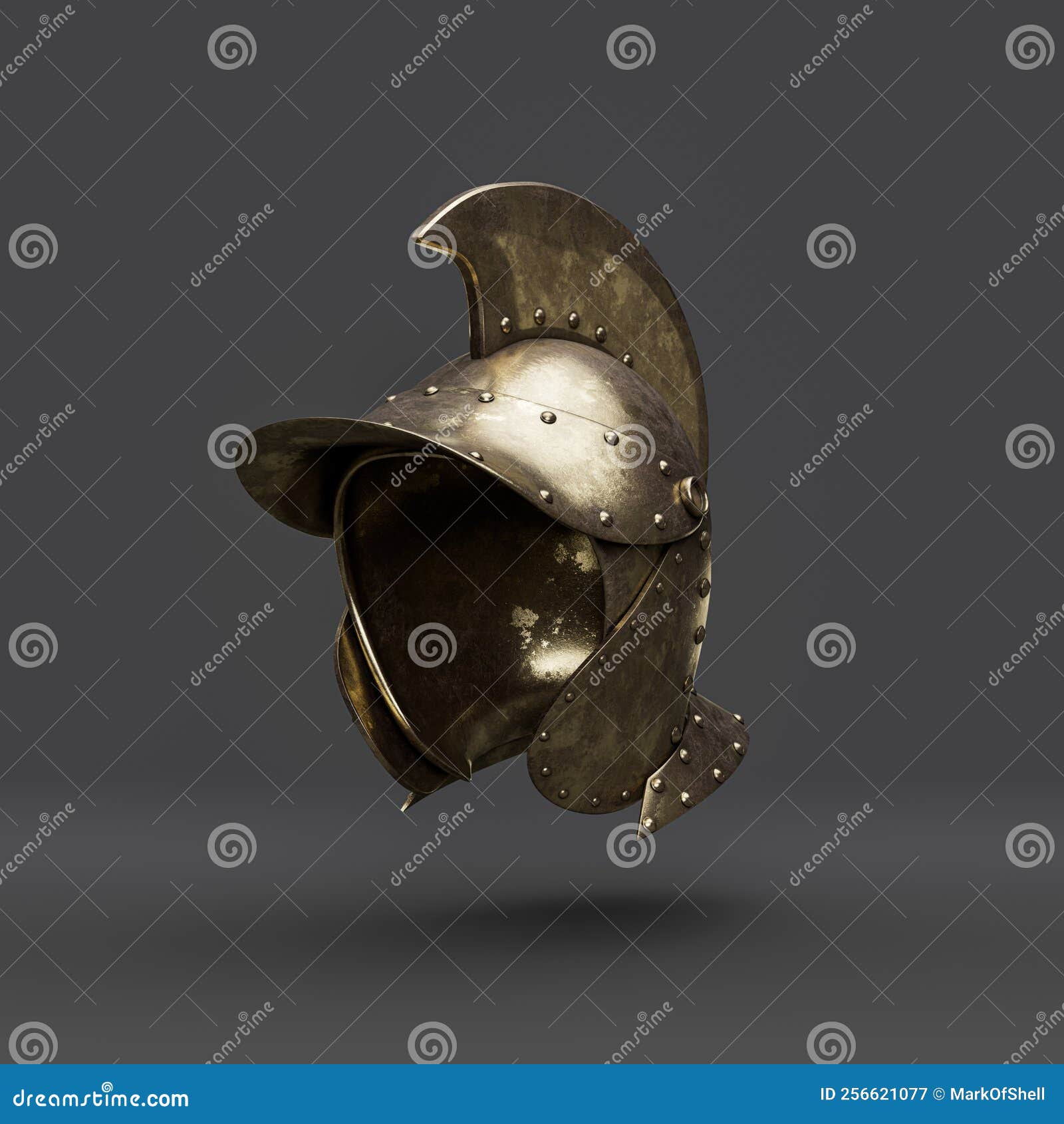Old Brass Medieval Knight Helmet. from Side View Ancient Warrior Armor ...