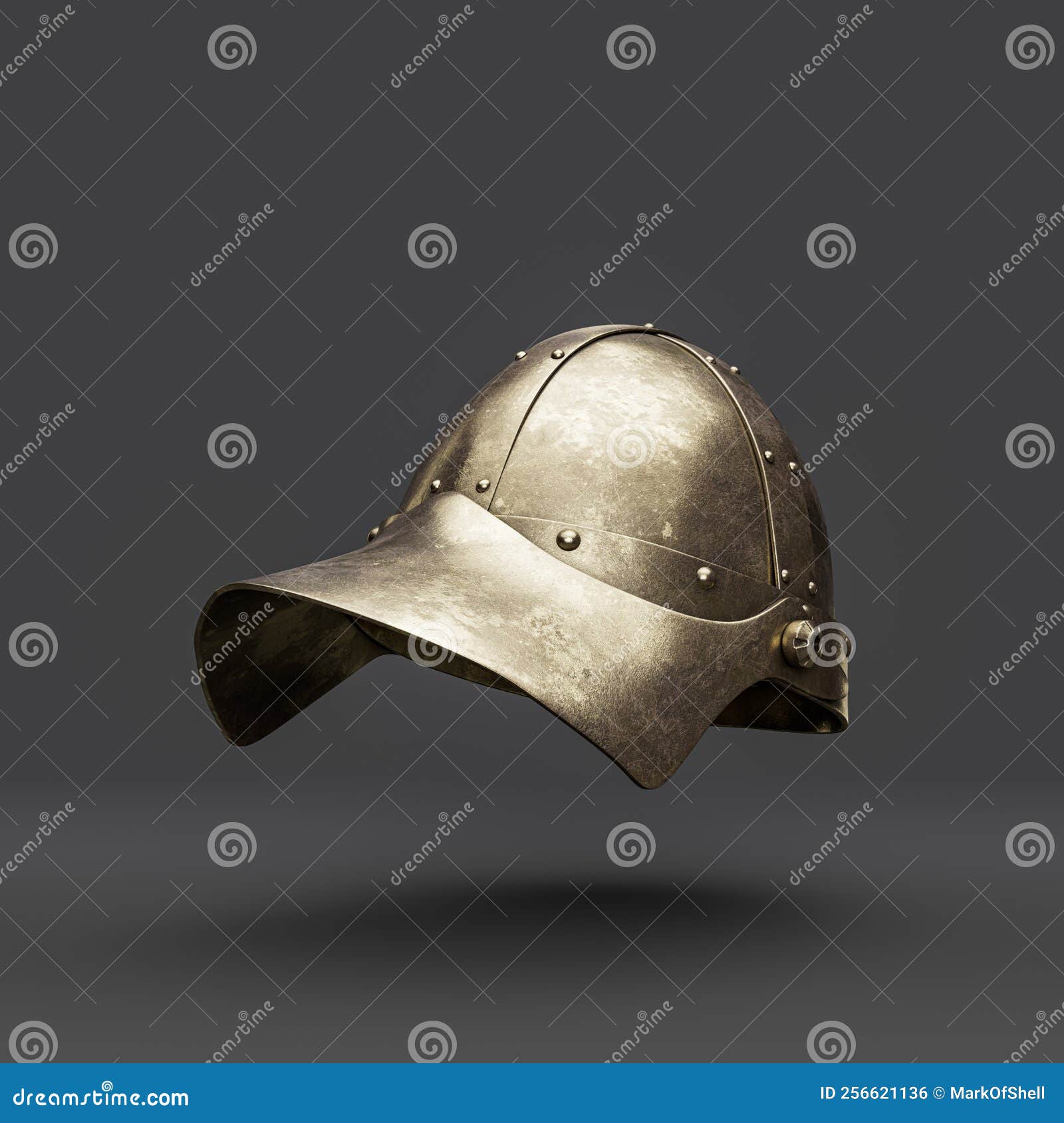 Old Brass Medieval Knight Helmet. from Side View Ancient Warrior Armor ...
