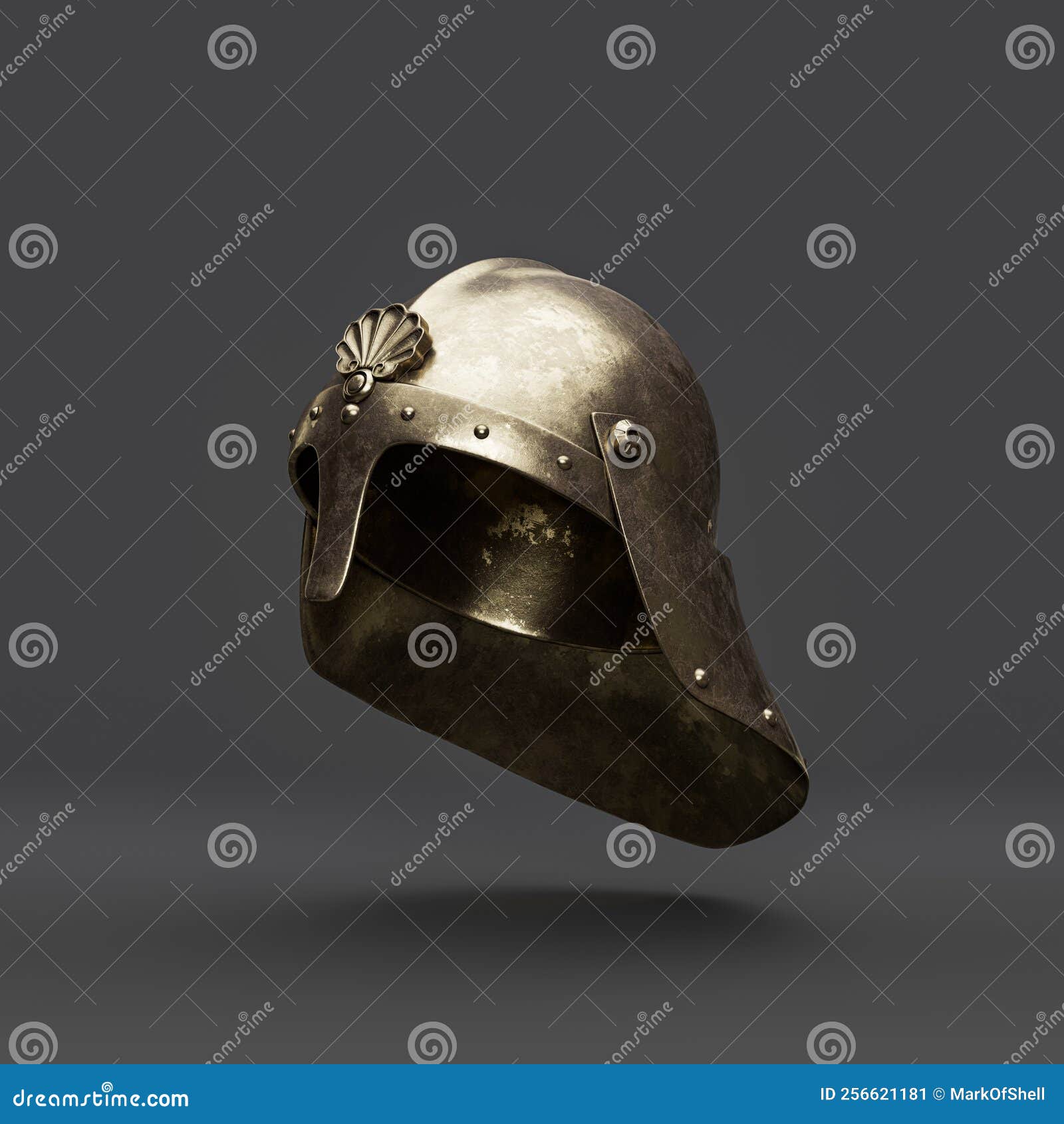 Old Brass Medieval Knight Helmet. from Side View Ancient Warrior Armor ...