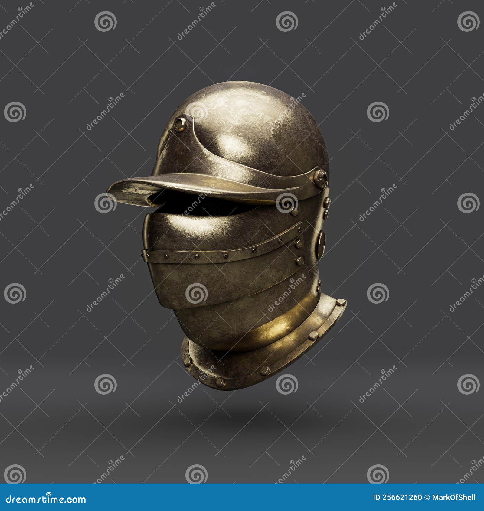 Old Brass Medieval Knight Helmet. from Side View Ancient Warrior Armor ...