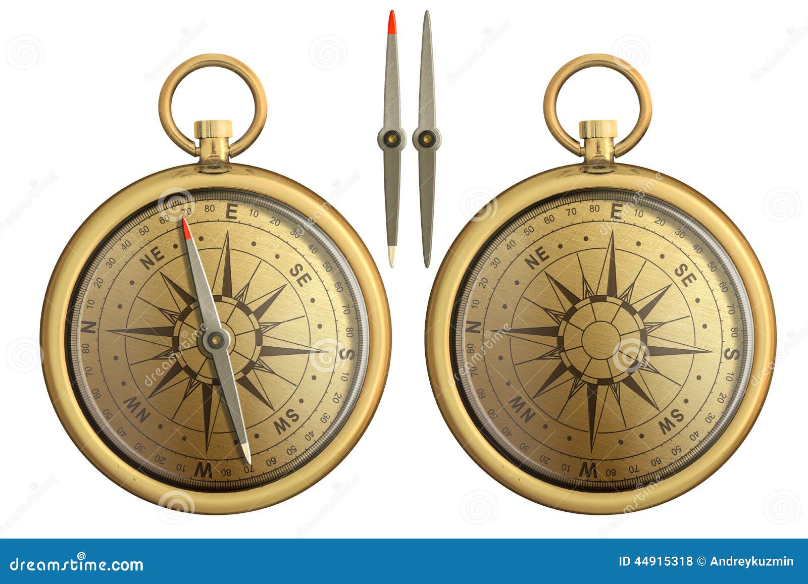 Old Brass Pocket Compass Realistic Illustration Stock Illustration ...