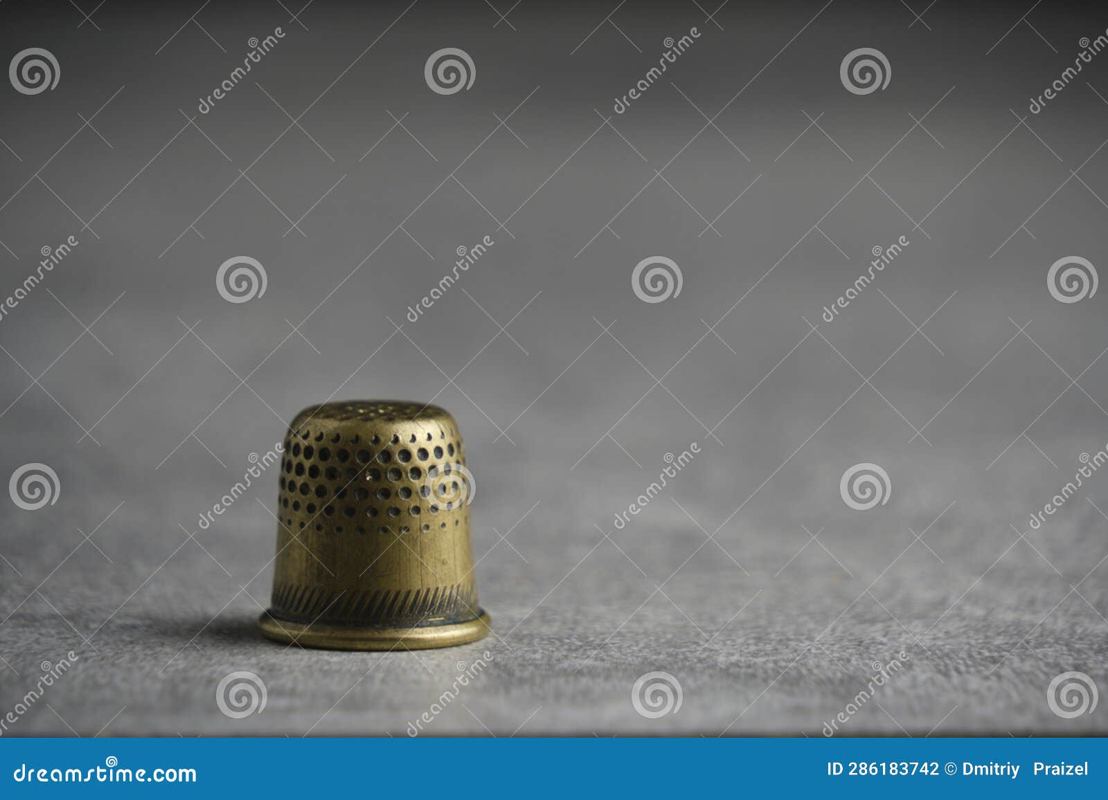 Old Brass Thimble Closeup Concrete Background. Stock Photo - Image of ...