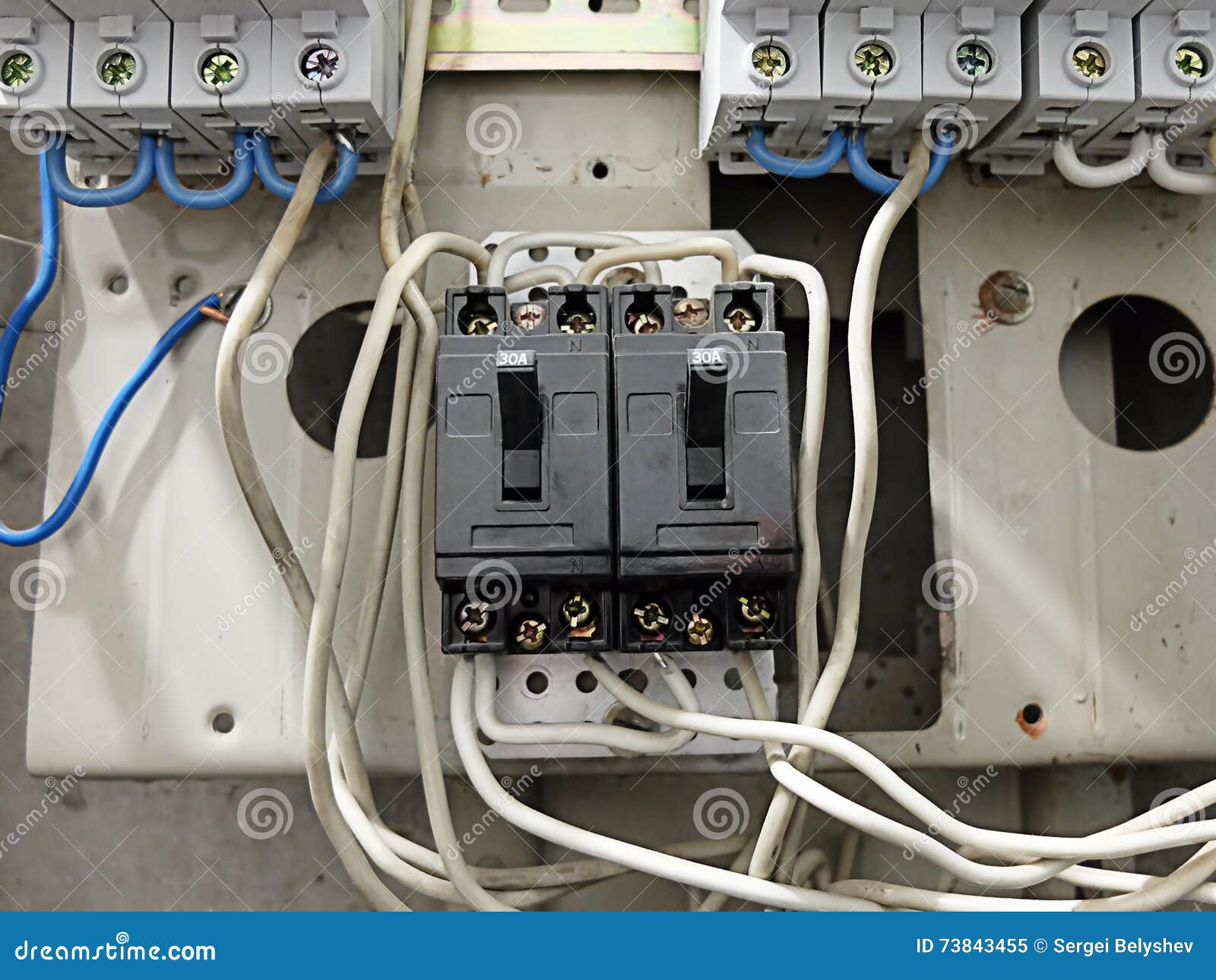 Old Breakers in the Electrical Panel Stock Image - Image of plastic ...