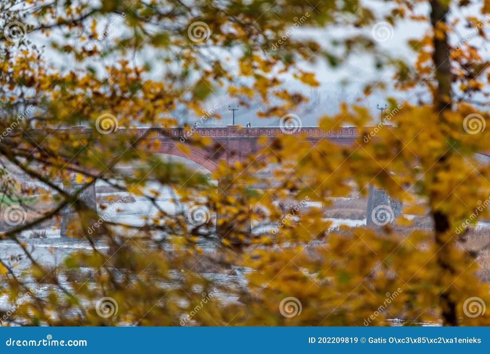 Old brick bridge in autumn stock image. Image of color - 202209819