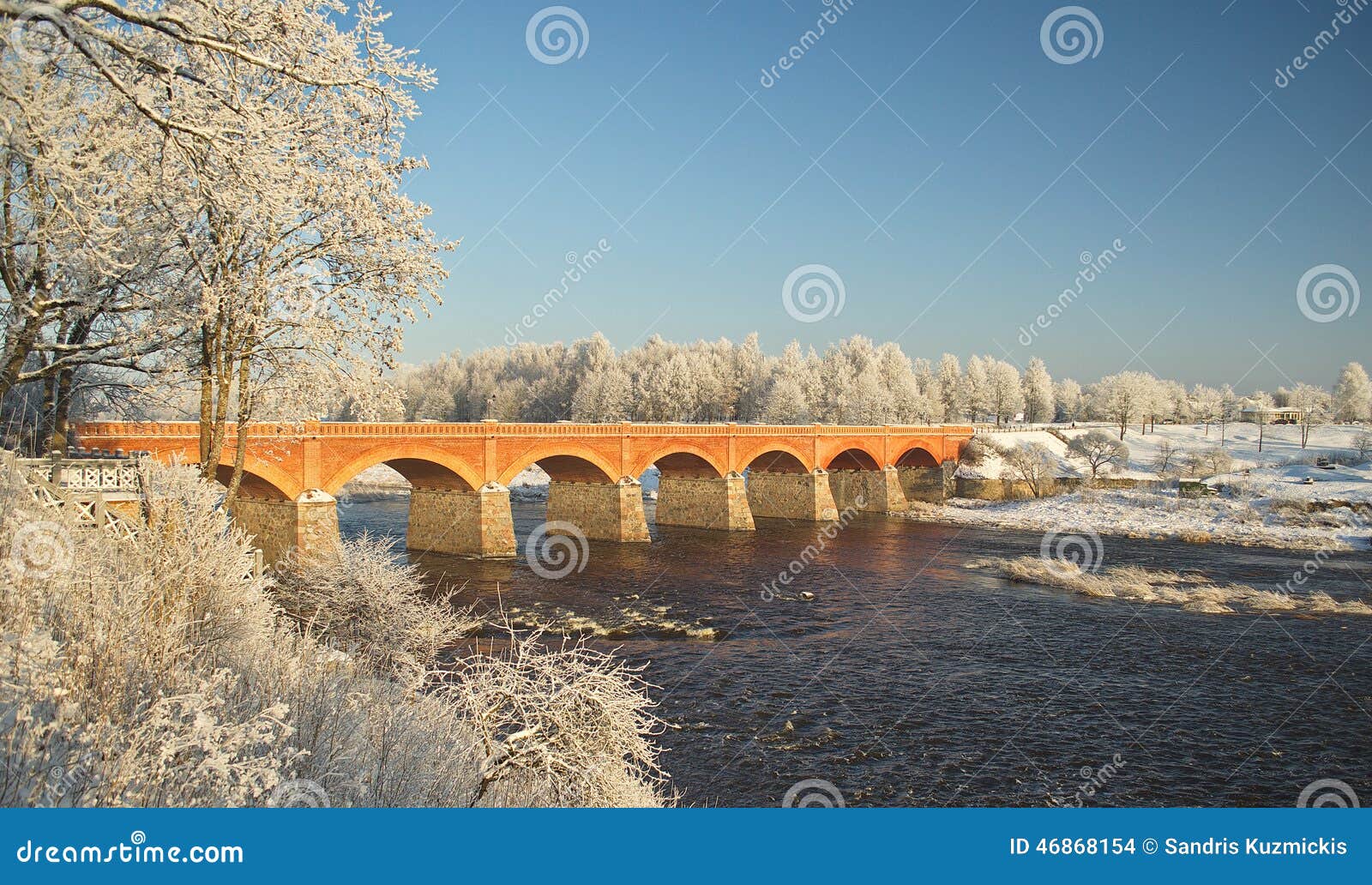 Old brick bridge stock photo. Image of rime, tree, kuldiga - 46868154