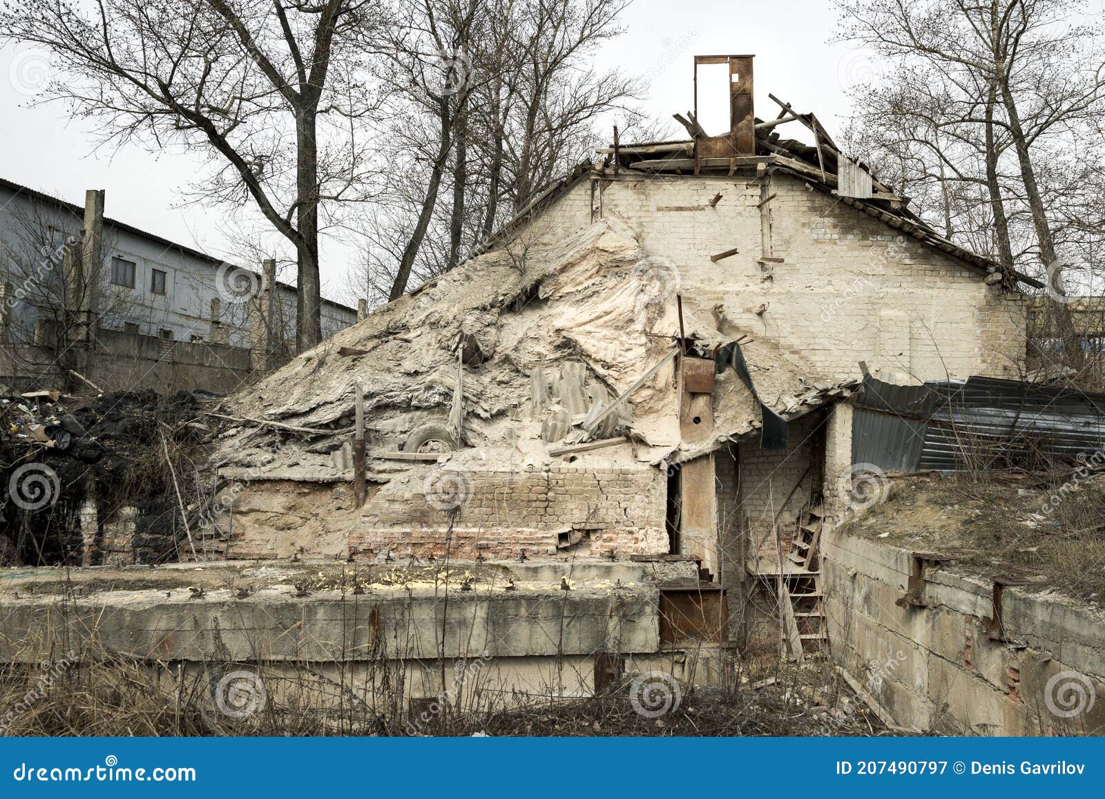 An Old Brick Building with a Crumbling Part Stock Image - Image of wood ...
