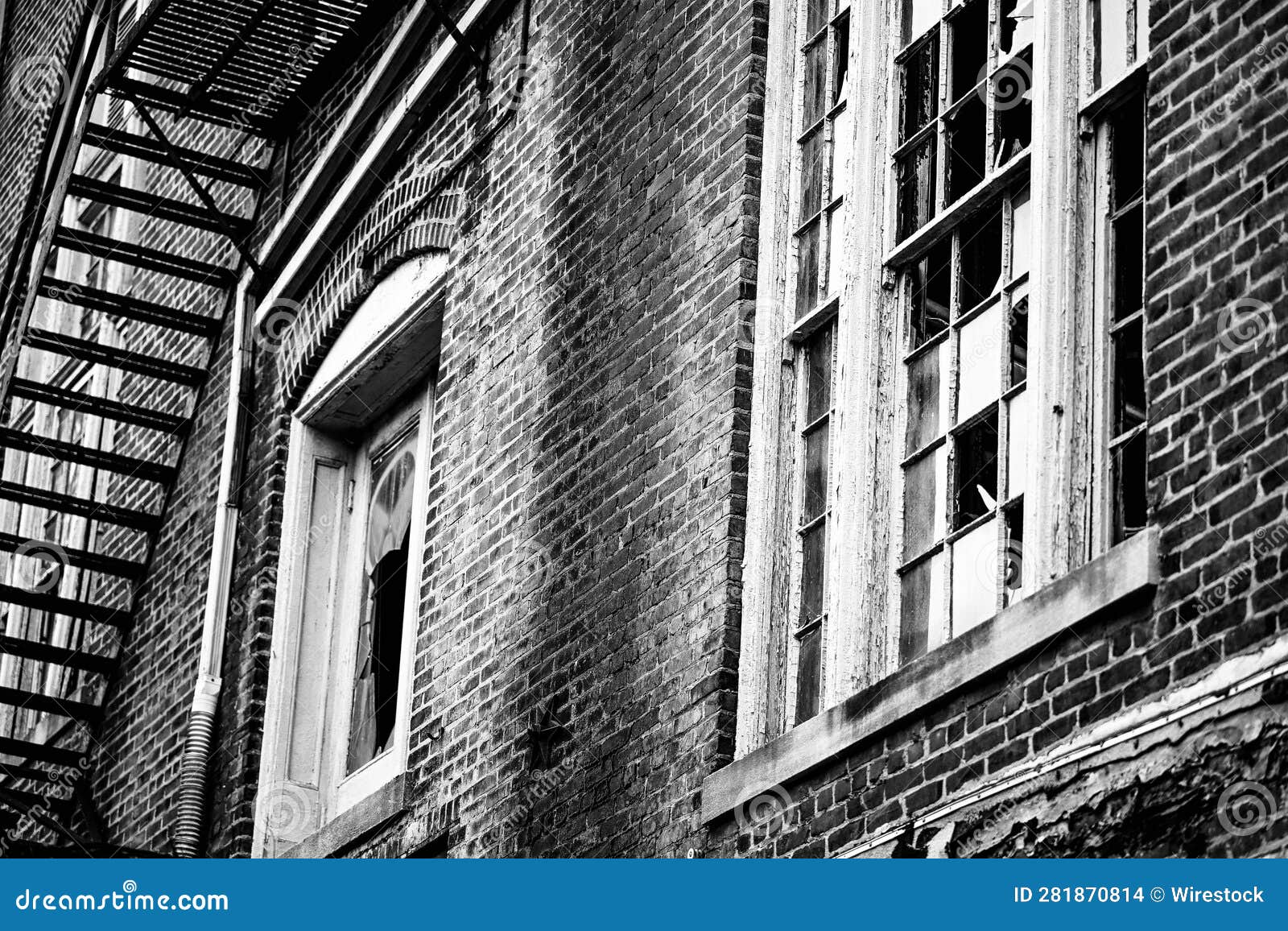 Old Brick Building Exterior in Grayscale Stock Photo - Image of masonry ...