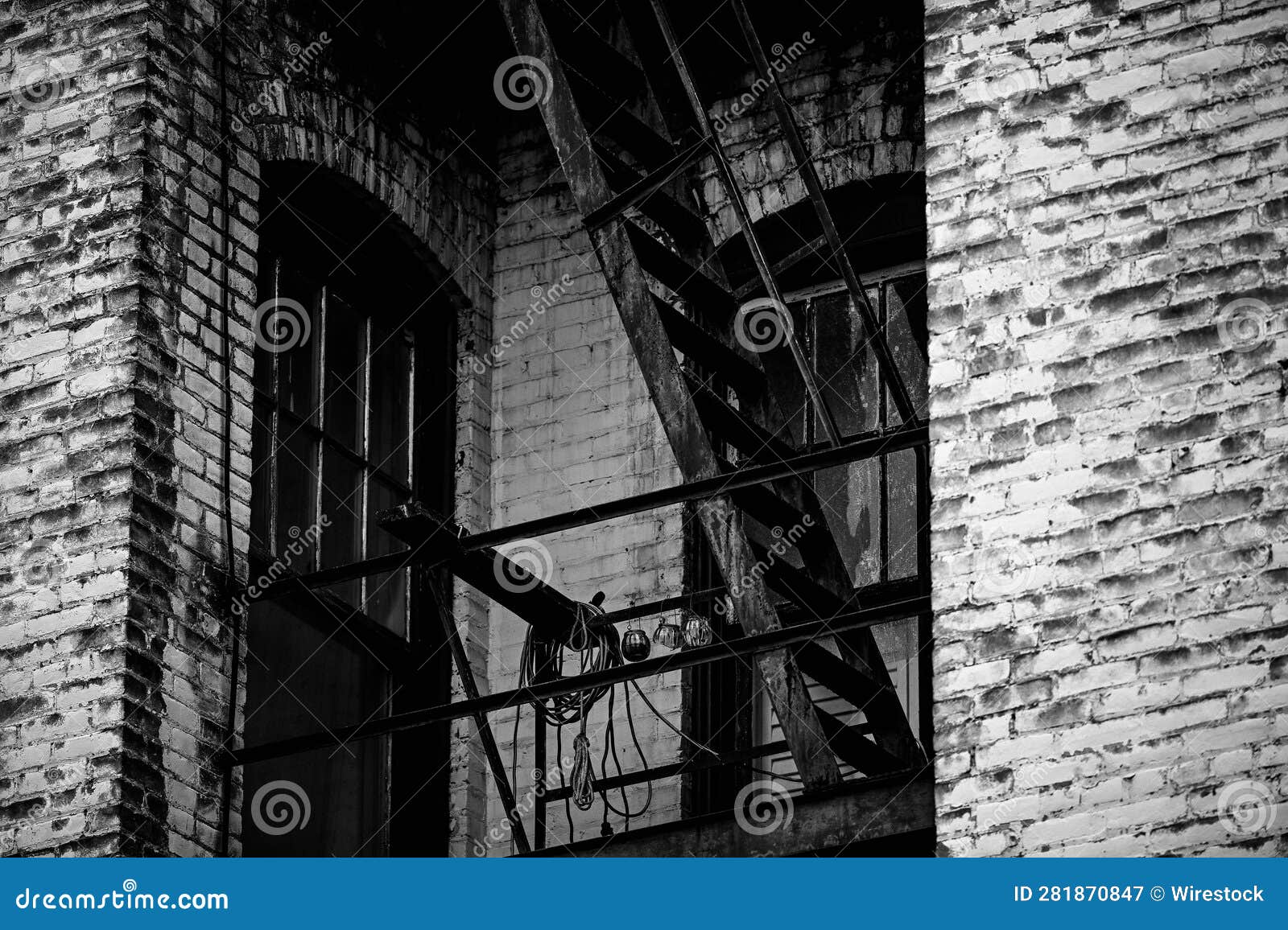Old Brick Building Exterior in Grayscale Stock Image - Image of rustic ...