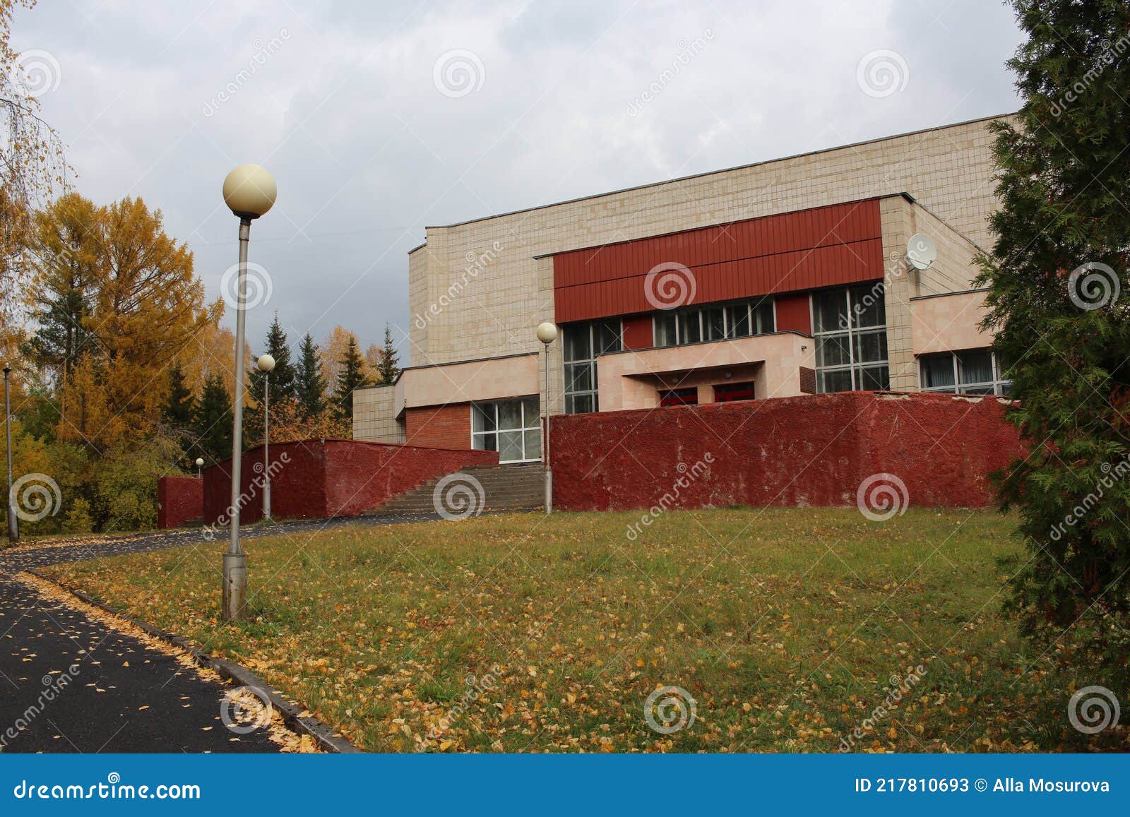 Old Brick Building Soviet Architecture House with Alley Lantern Stock ...