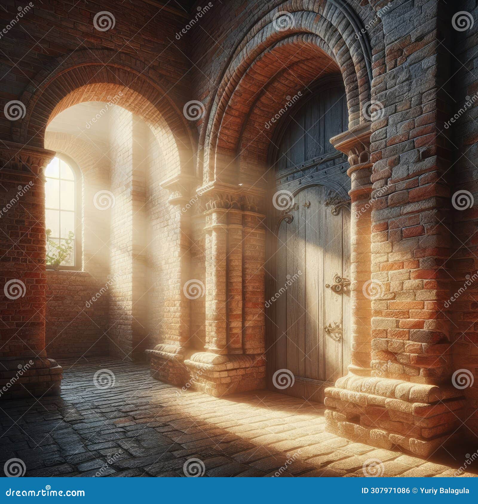 Old Brick Building, Sunlight Streaming through the Window, View from ...